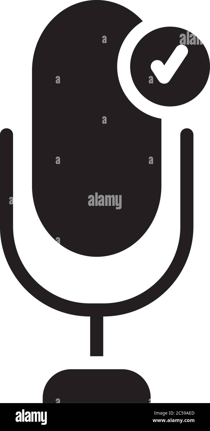 microphone with check symbol icon over white background, silhouette ...