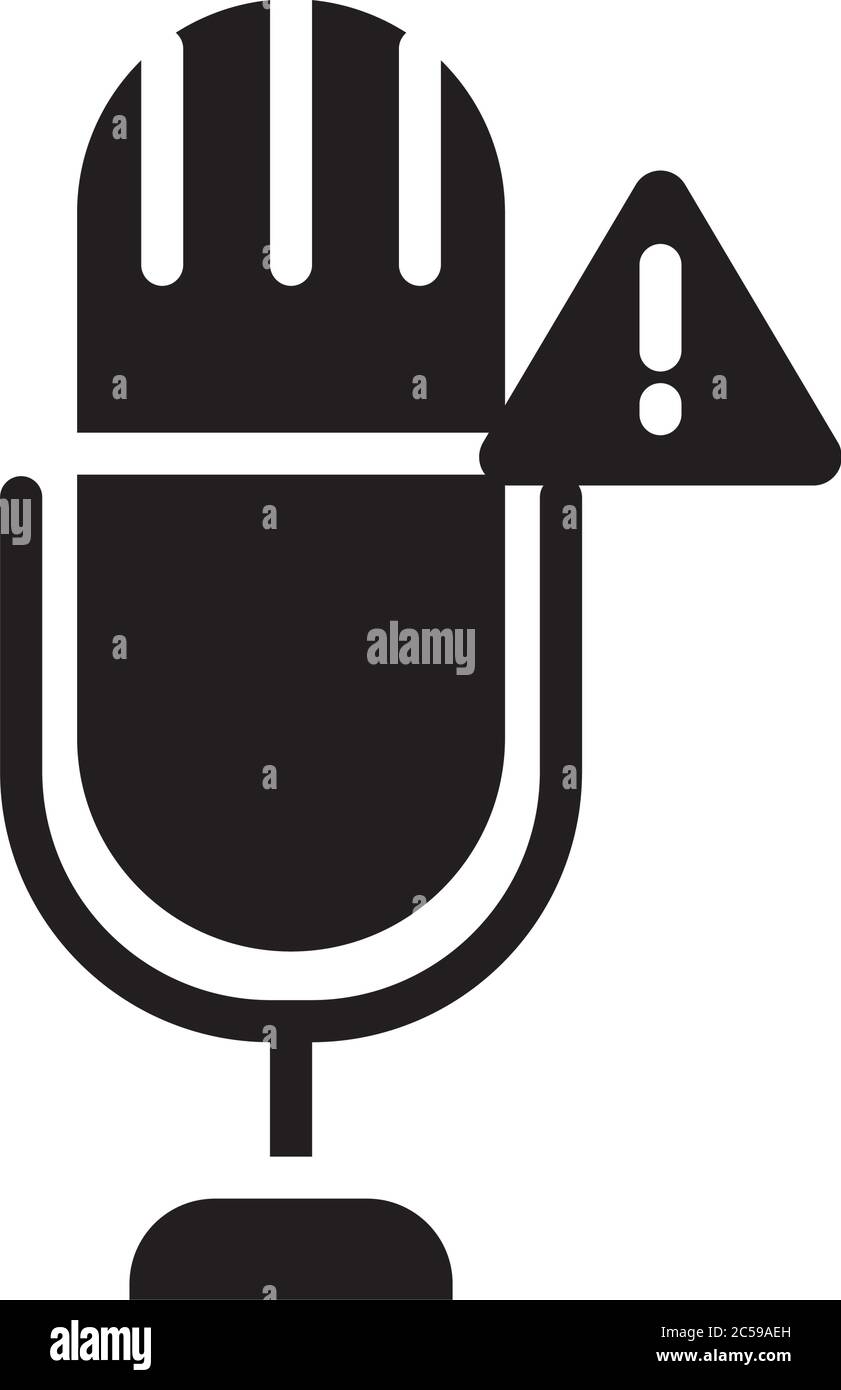 microphone with warning alert symbol icon over white background ...