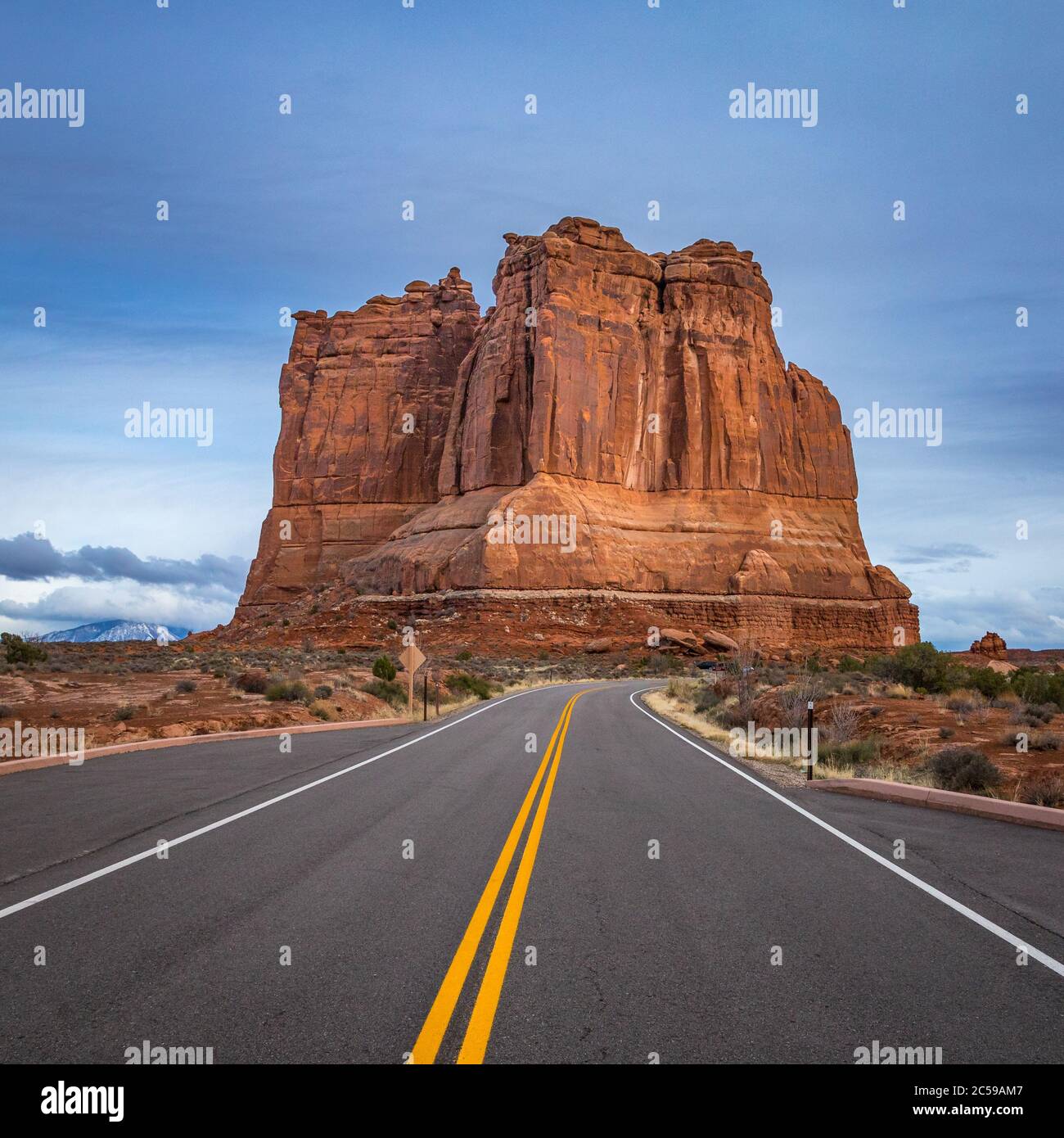 The Organ massive sandstone rock tower seen along Arches Scenic Drive ...