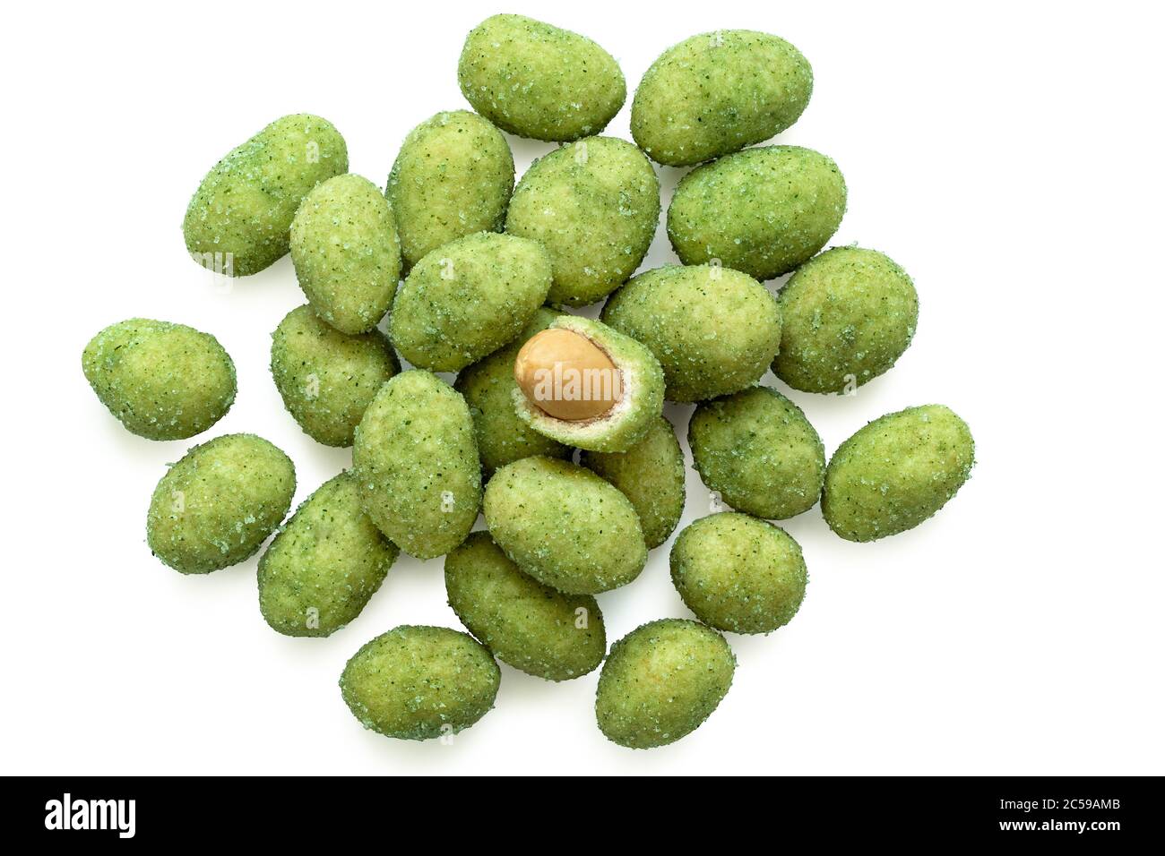 Pile of wasabi coated peanuts isolated on white. Visible peanut and ...
