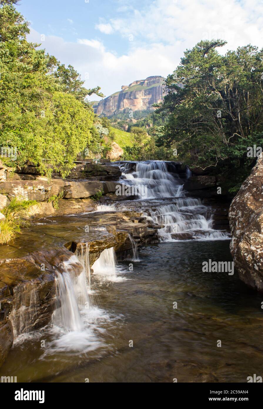 Early morning at the Cascades, a small picturesque waterfall in the ...