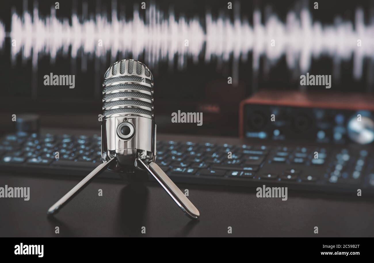 microphone on a table. Home audio recording or blogging concept Stock ...