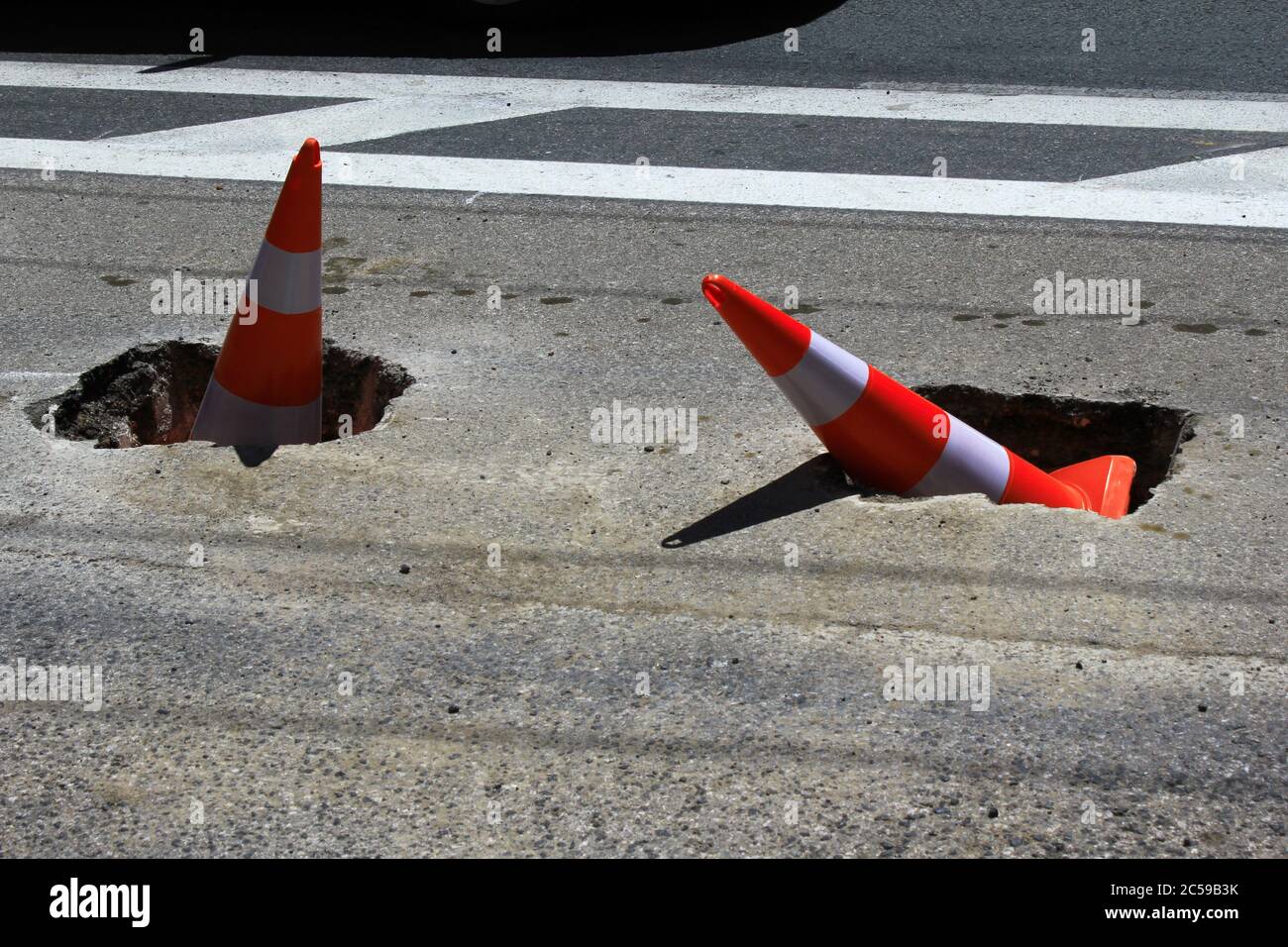 Greece, Athens, June 17 2020 - Construction cones, pedestrian footway ...