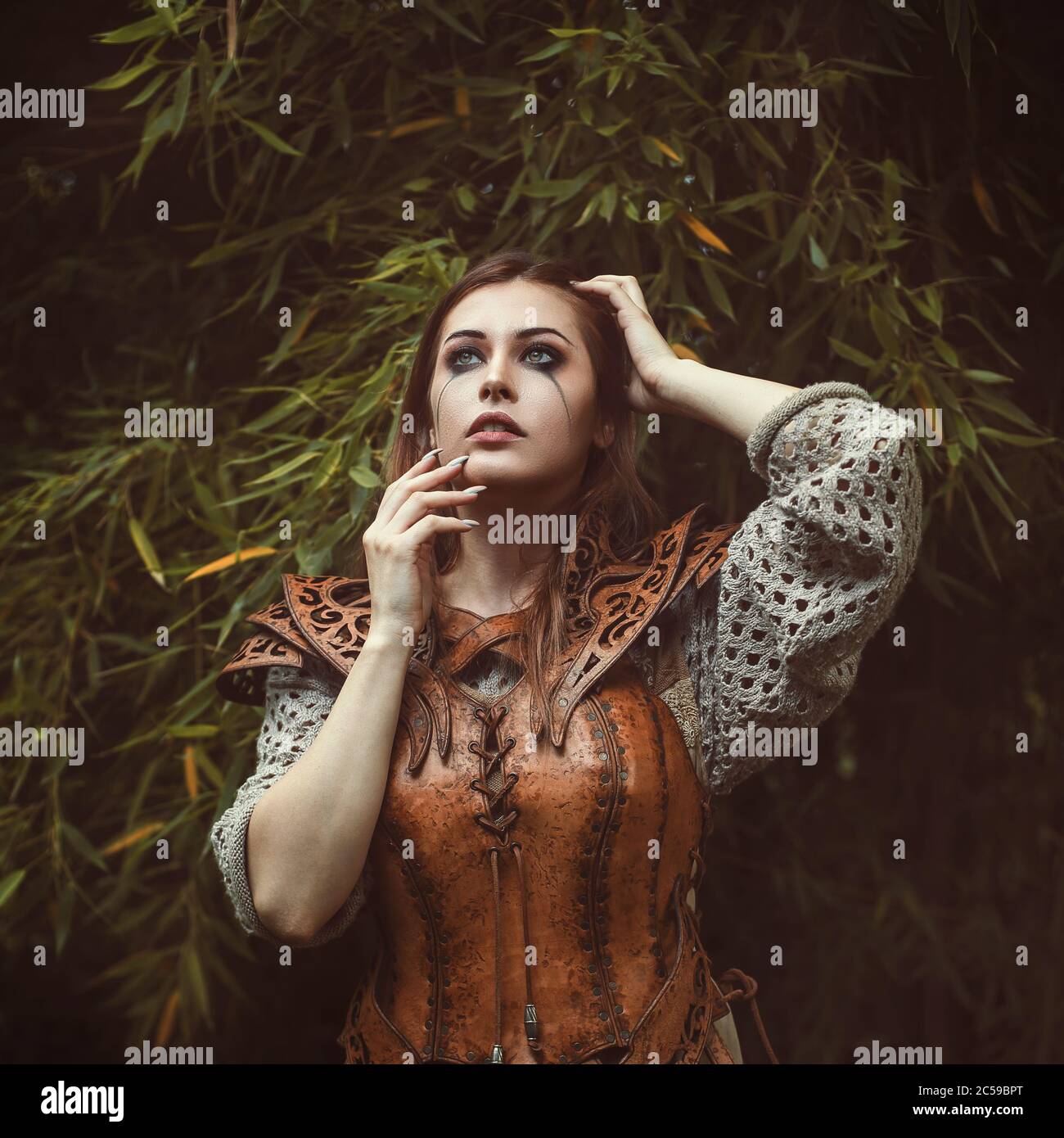Medieval fighter woman portrait Stock Photo - Alamy
