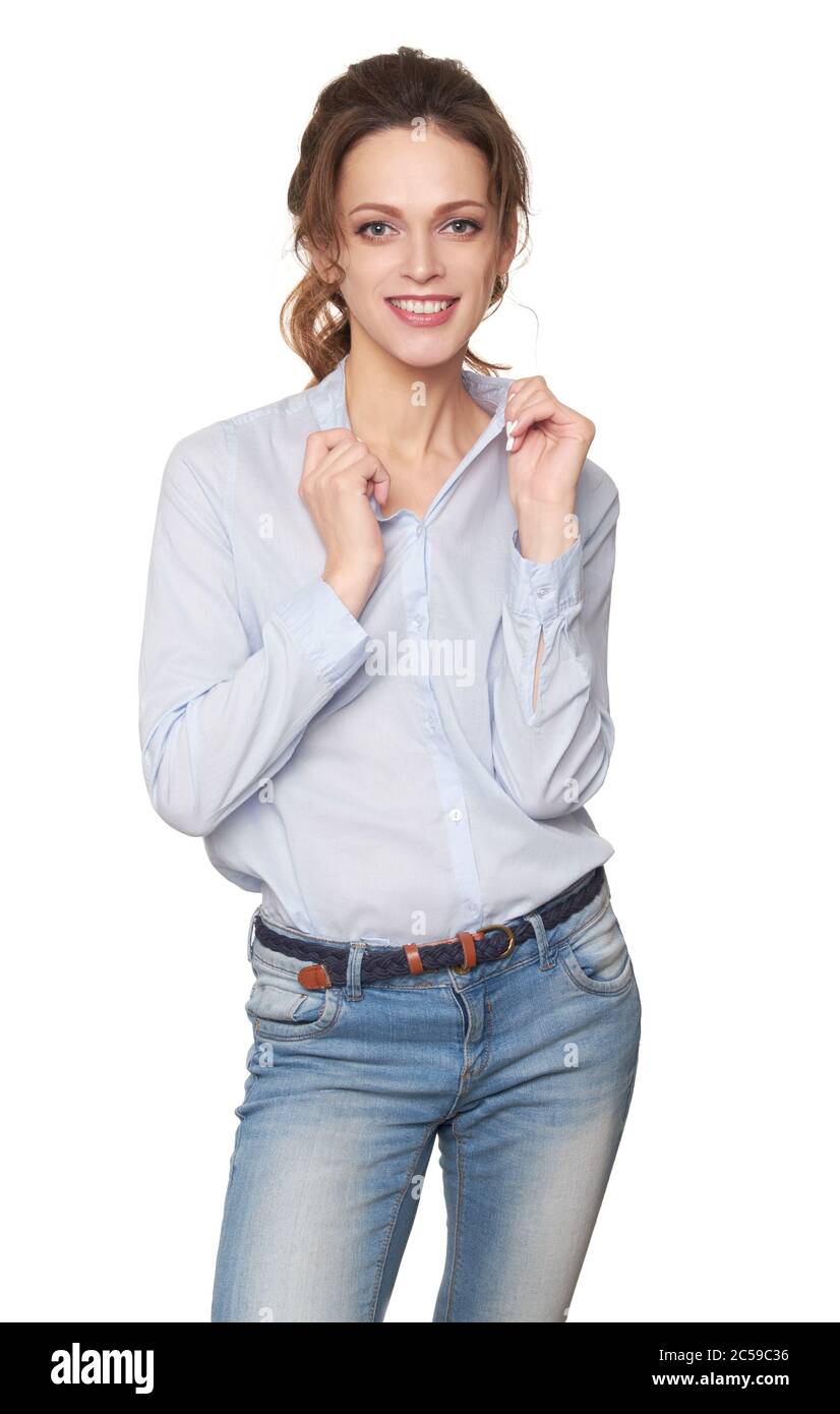 happy pretty woman is smiling isolated on white background Stock Photo ...