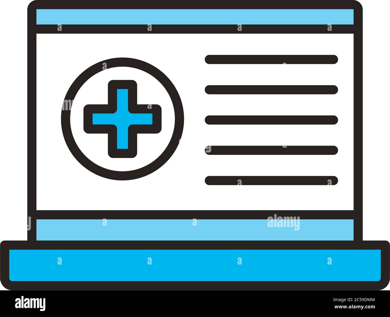 medical cross symbol in laptop line and fill style vector illustration ...