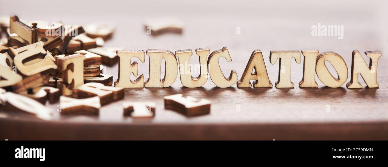 Word education made from wooden letters Stock Photo - Alamy