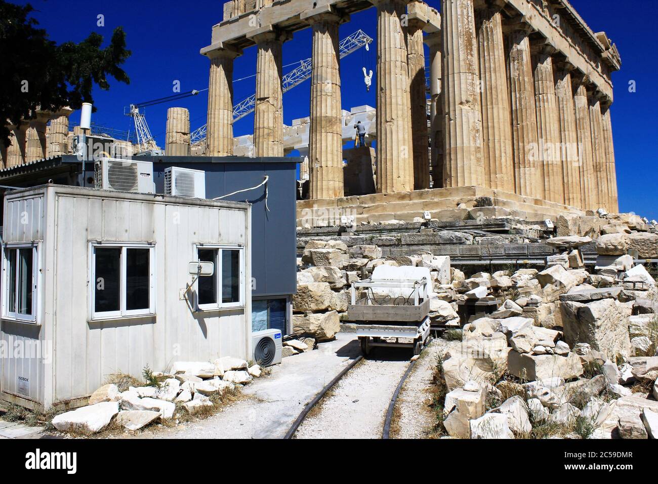 Greece, Athens, June 18 2020 - Restricted area where restoration works taking place in the ...