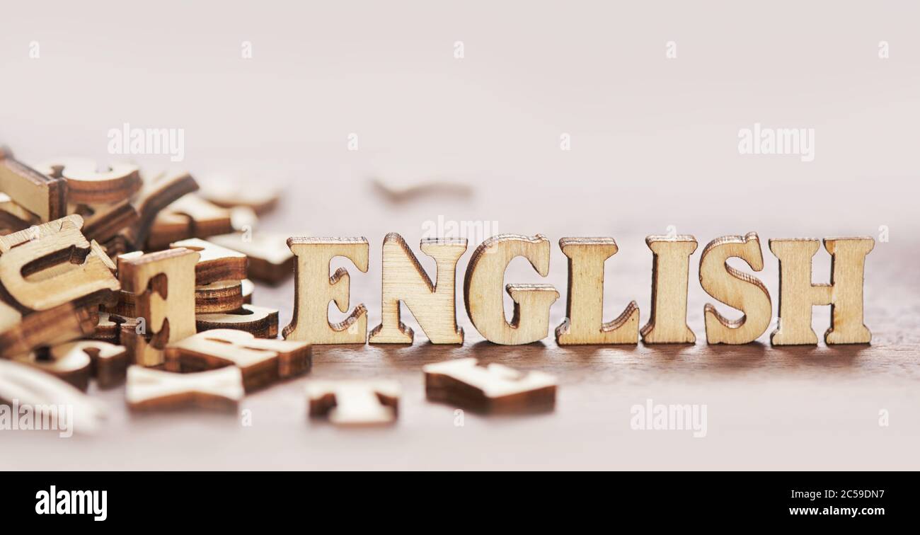 english text from wooden letters. Education concept. Learning languages ...