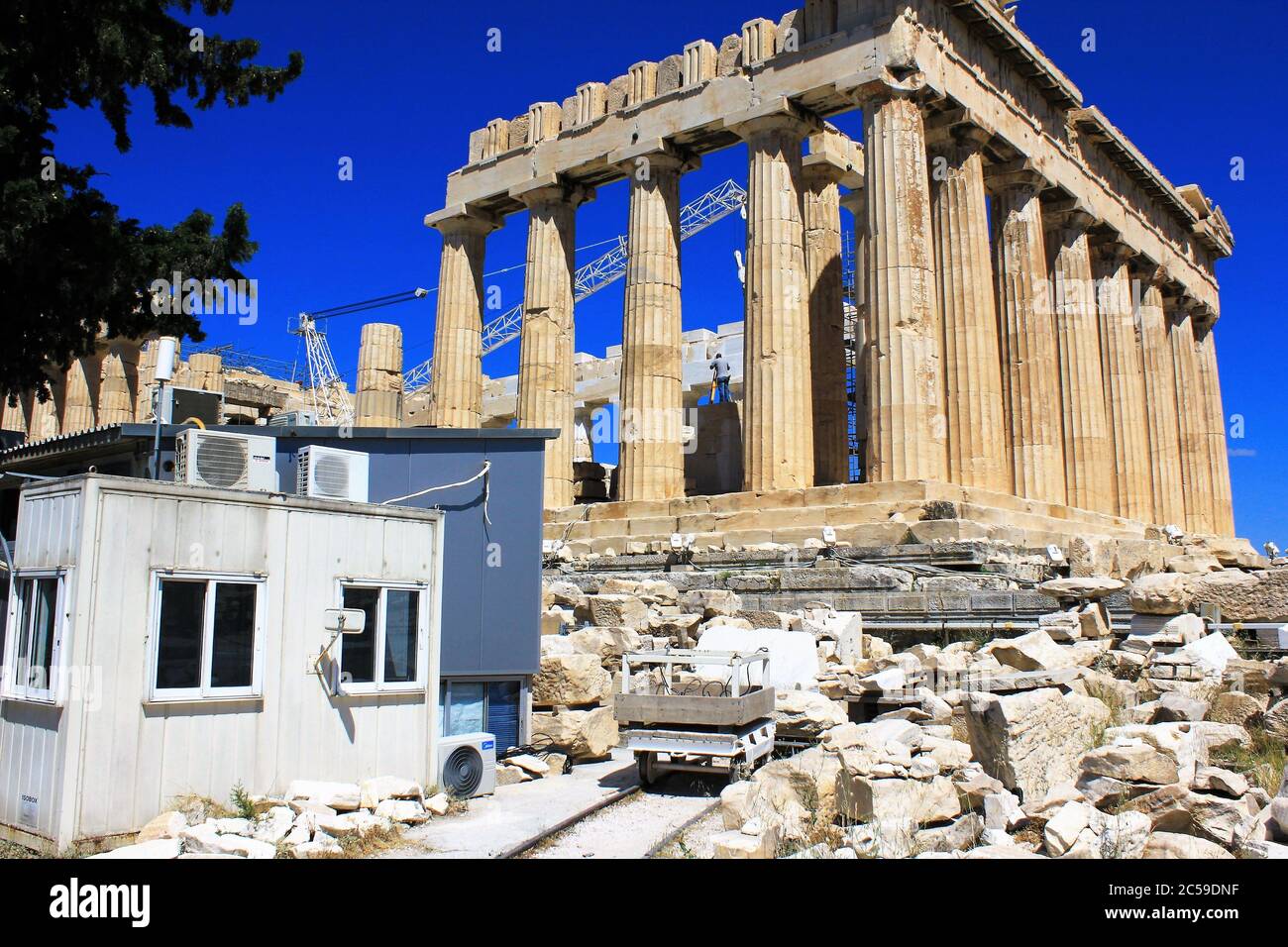 Greece, Athens, June 18 2020 - Restricted area where restoration works taking place in the ...