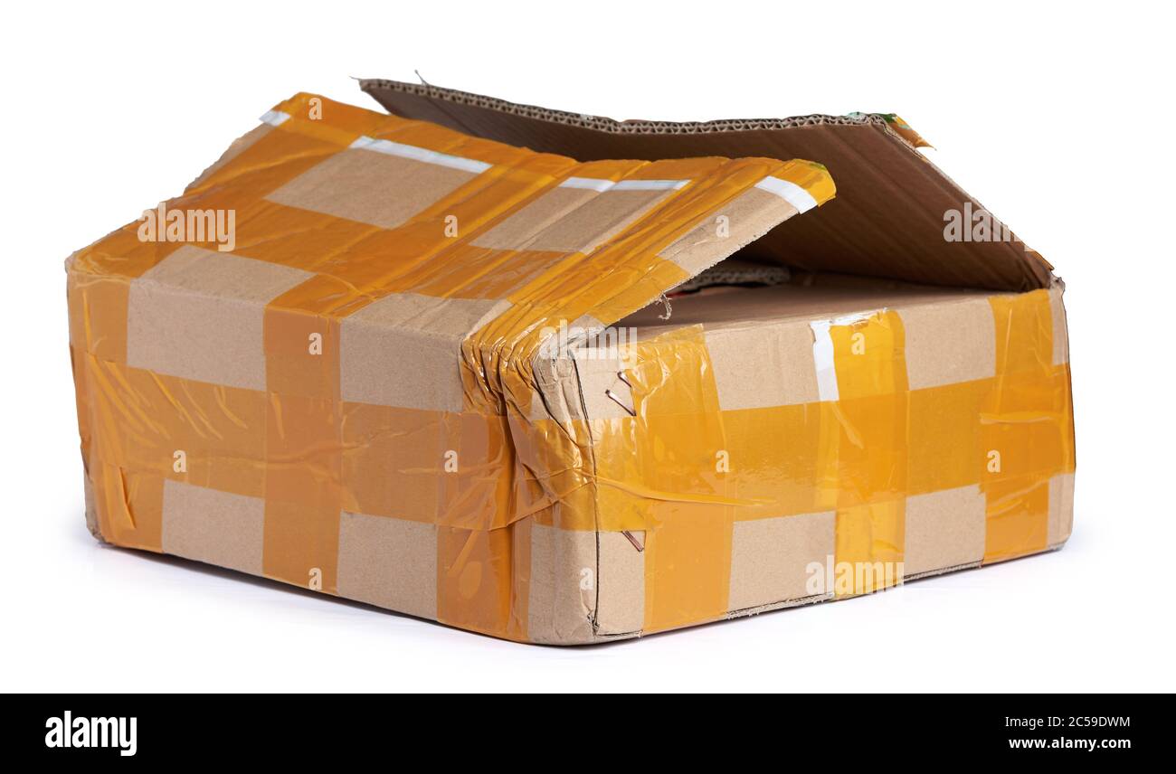 worn cardboard box isolated on a white background Stock Photo - Alamy