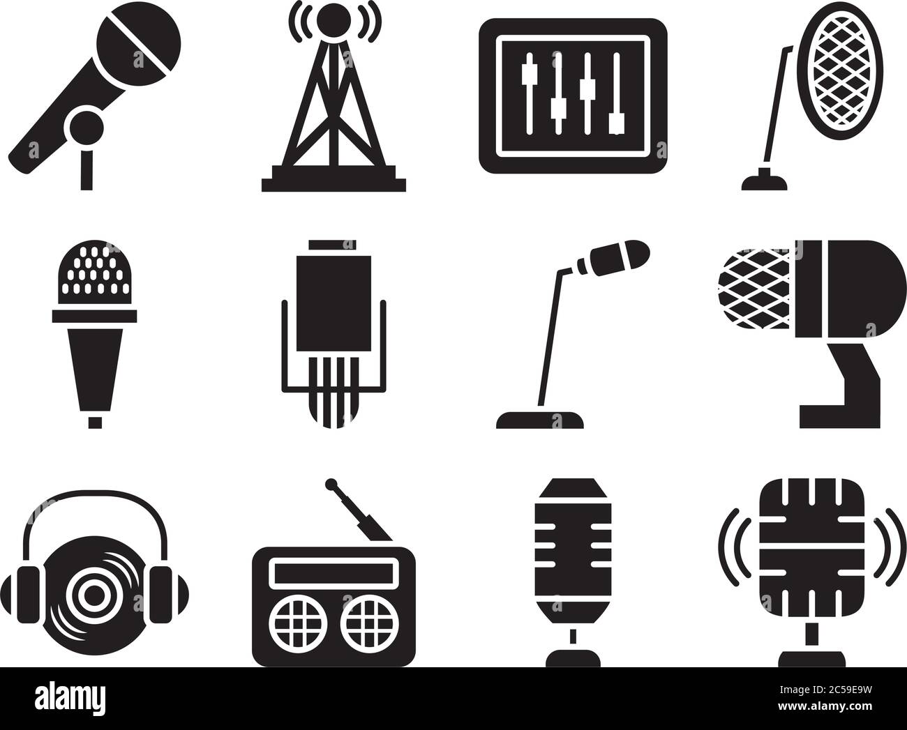 desk microphone and microphones icon set over white background ...