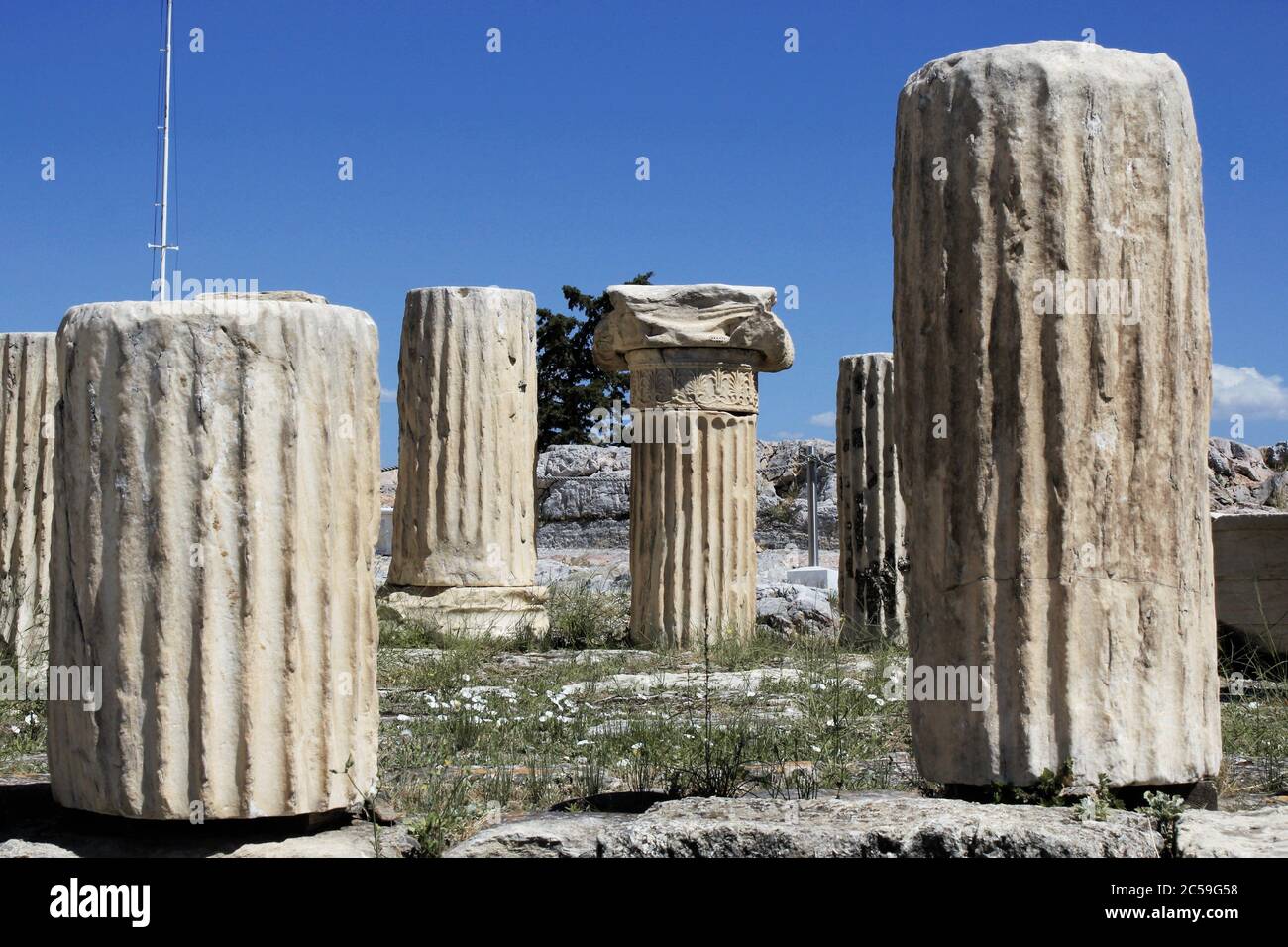 Greece, Athens, June 18 2020 - Pieces of marble at the archaeological ...