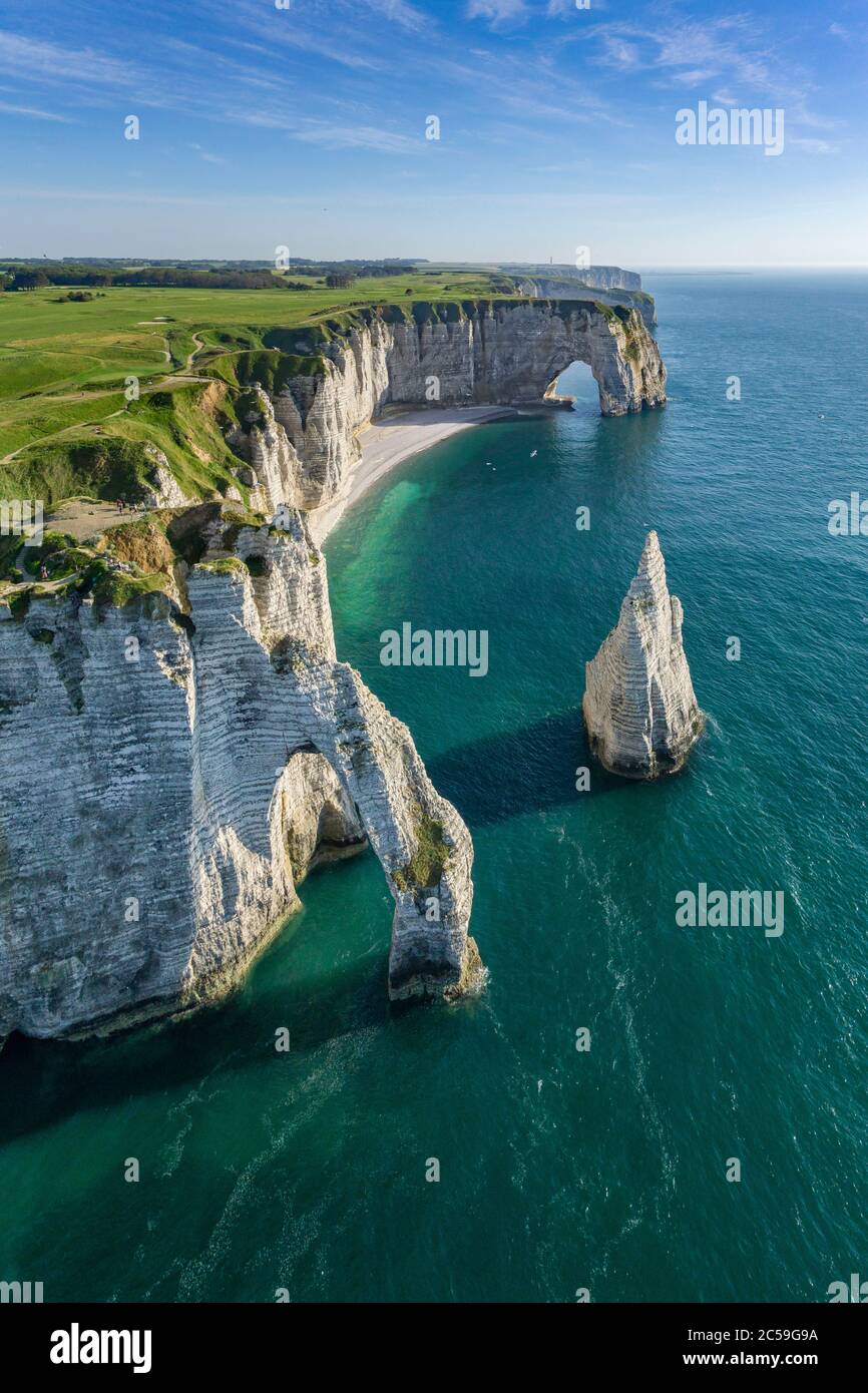 France, Seine Maritime, Etretat, Cote d'Abatre, the Arch, the Needle ...