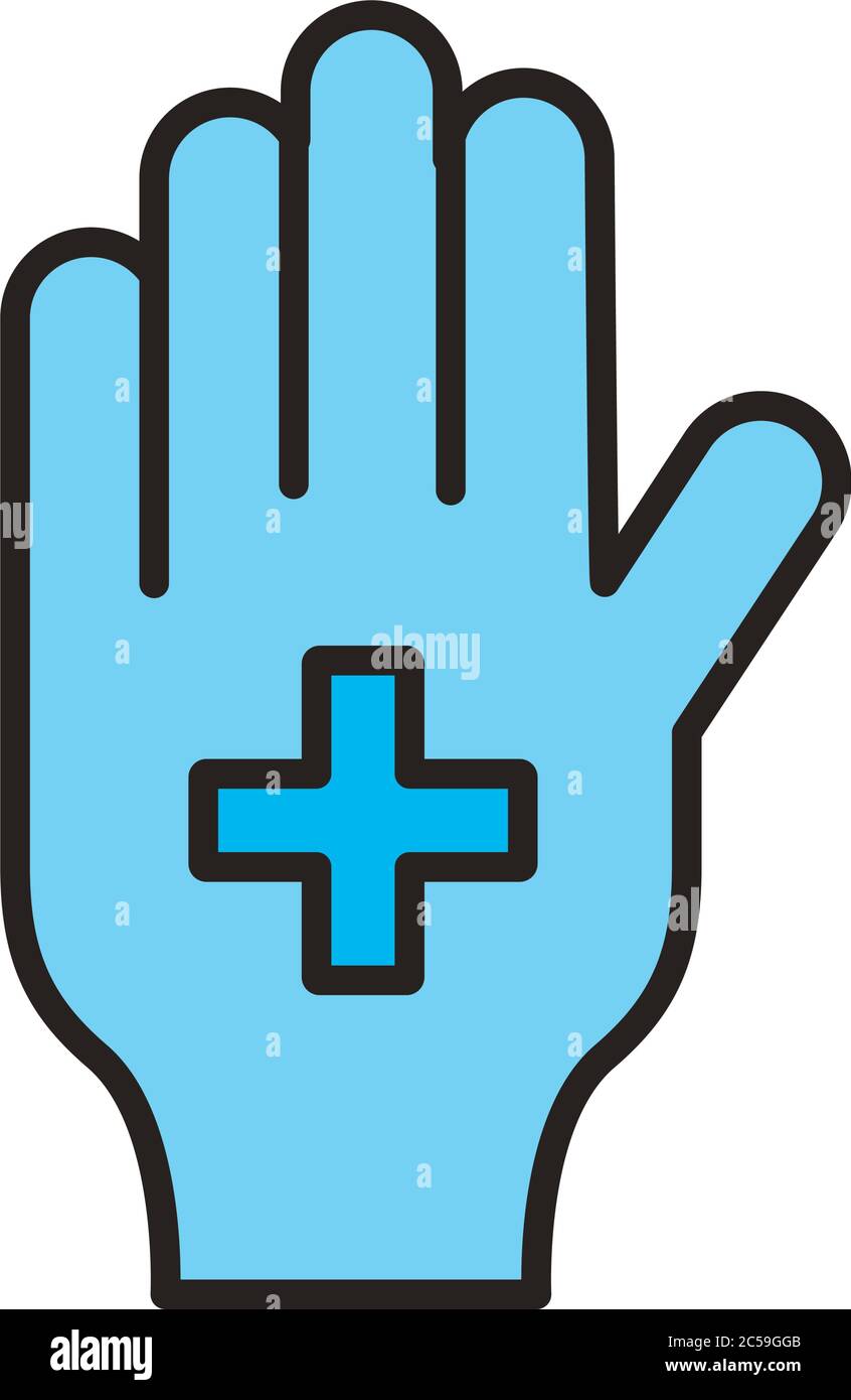 medical cross symbol in hand line and fill style vector illustration ...