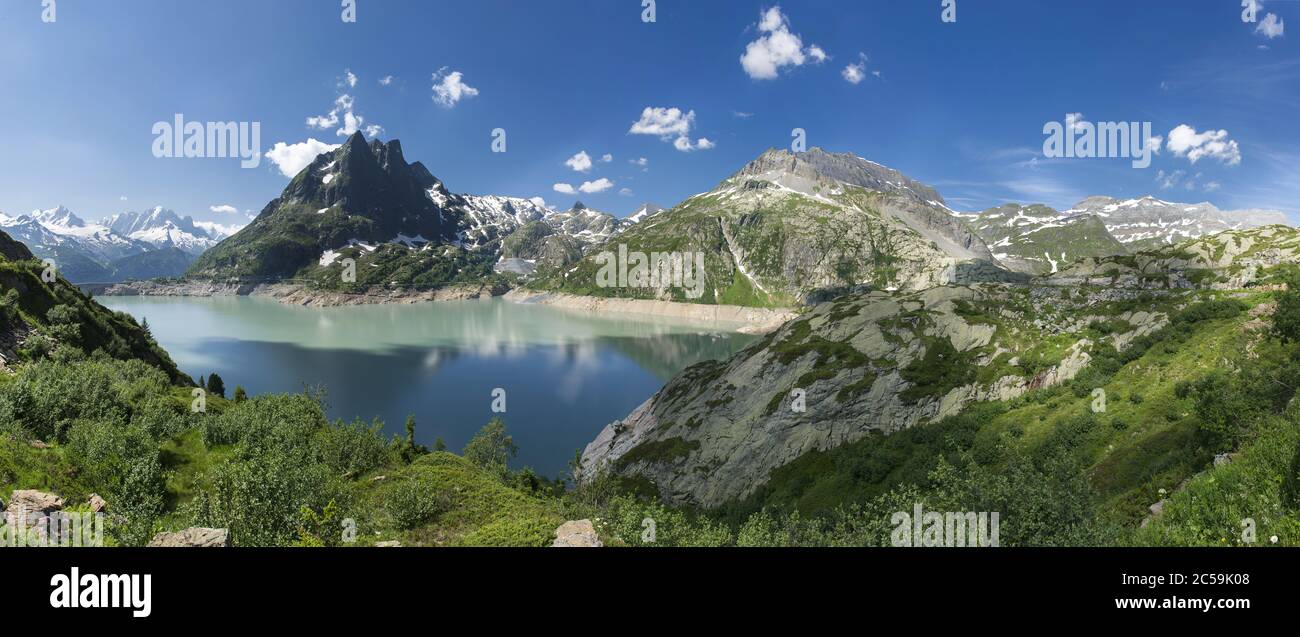 Switzerland, Valais, Trient valley, Finhaut, Emosson lake, panoramic ...