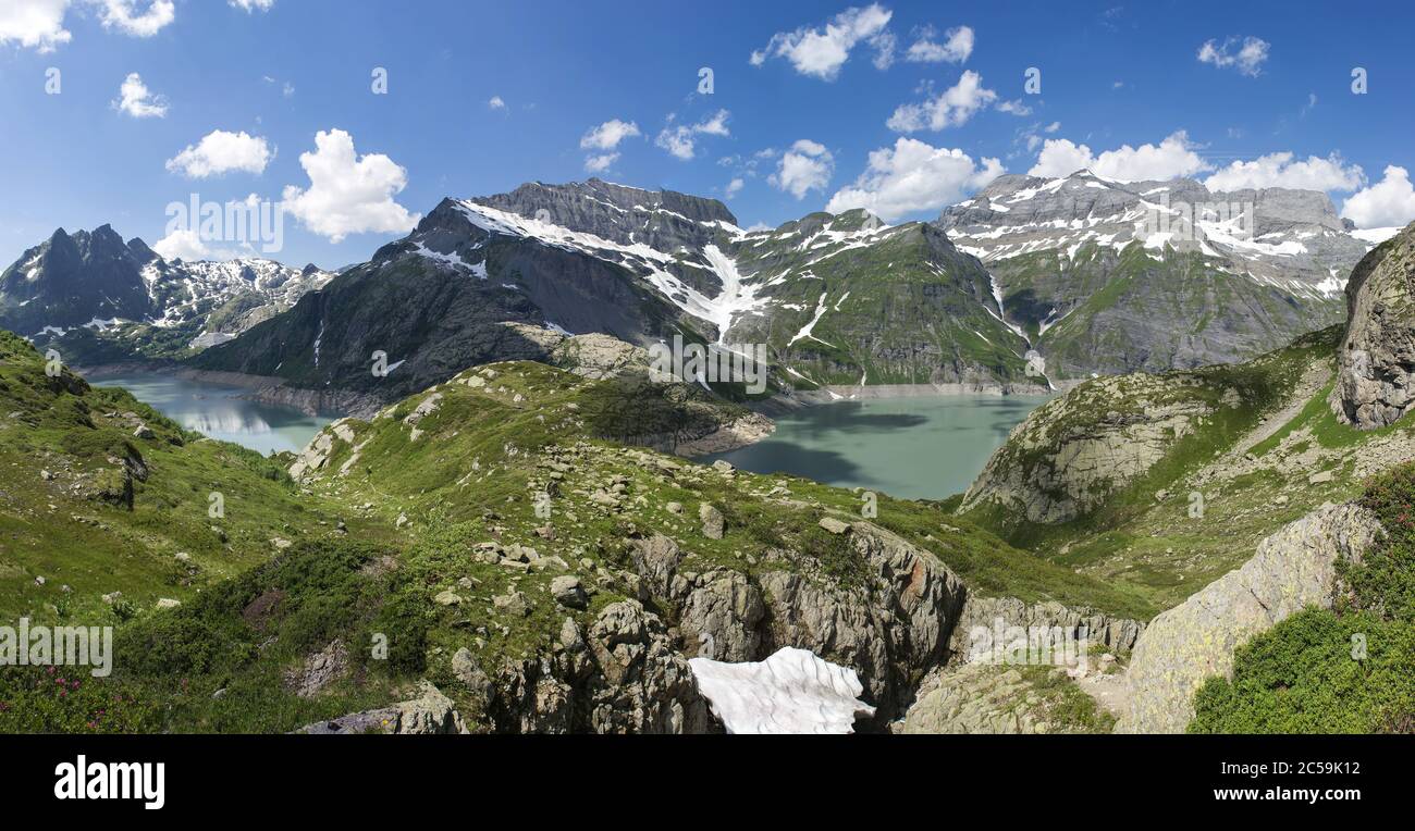 Switzerland, Valais, Trient valley, Finhaut, Emosson lake, panoramic ...