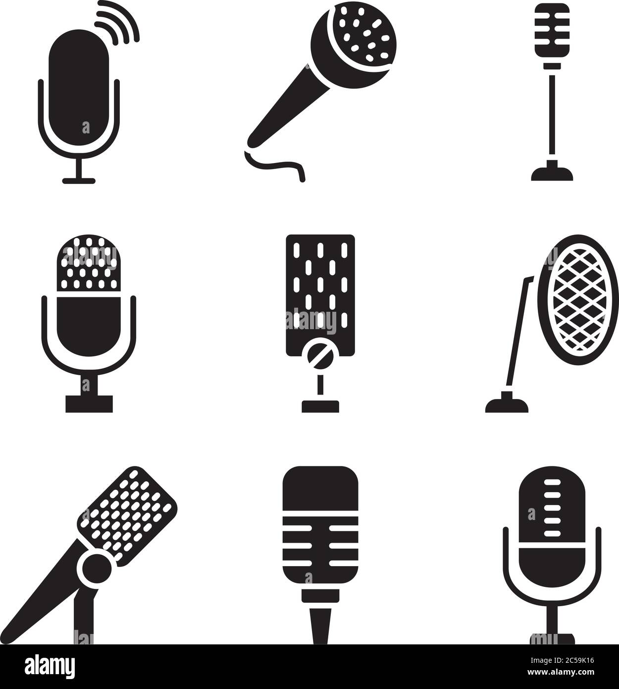 podcasting and retro microphones icon set over white background ...