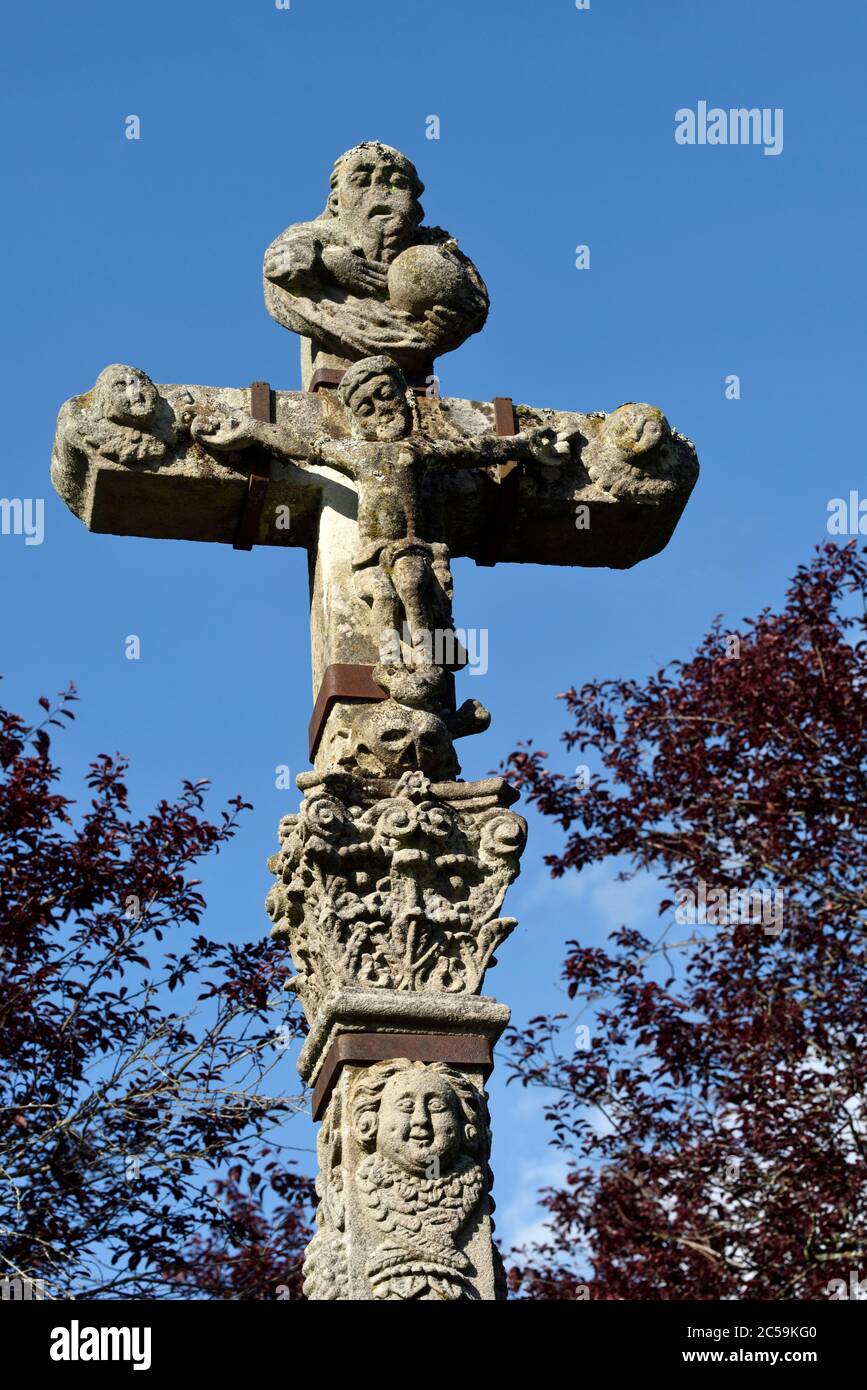 France, Haute Saone, Fresse, village, mission cross dated 1751 Stock ...