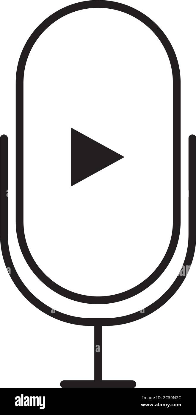 microphone with play arrow icon over white background, line style ...