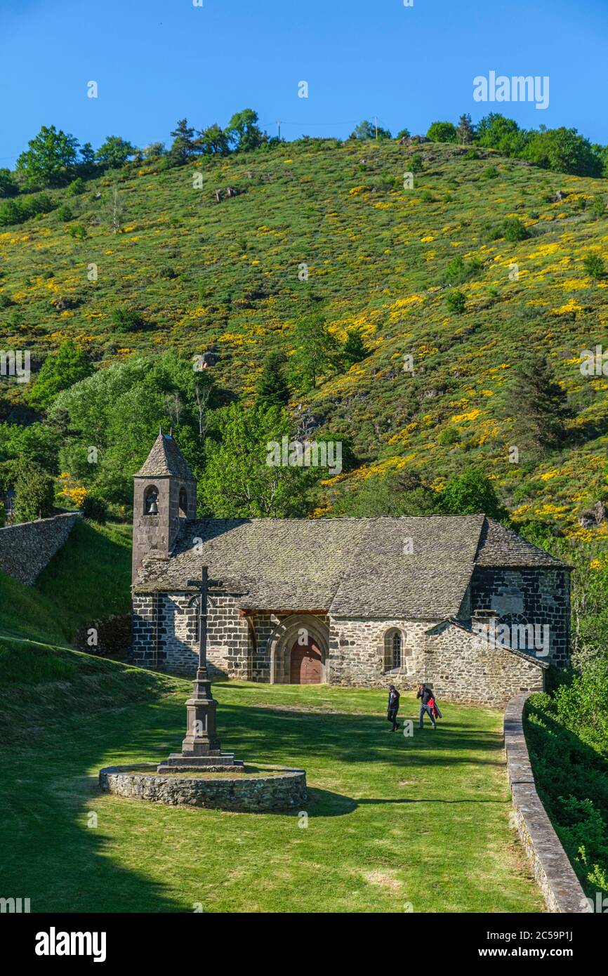 France, Cantal, Alleuze, Saint Illide church near castle of Alleuze ...