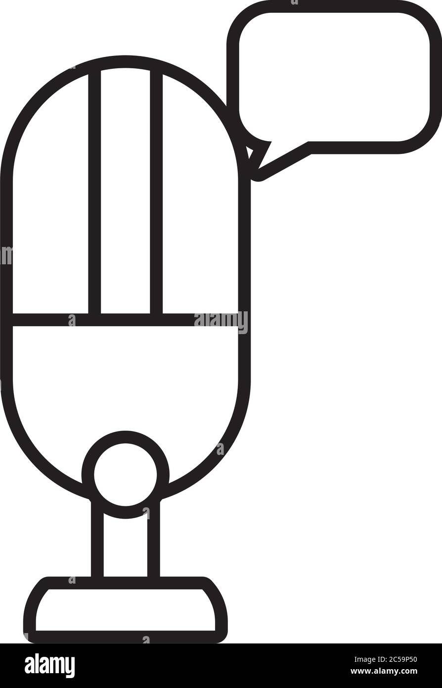 microphone and speech bubble icon over white background, line style ...