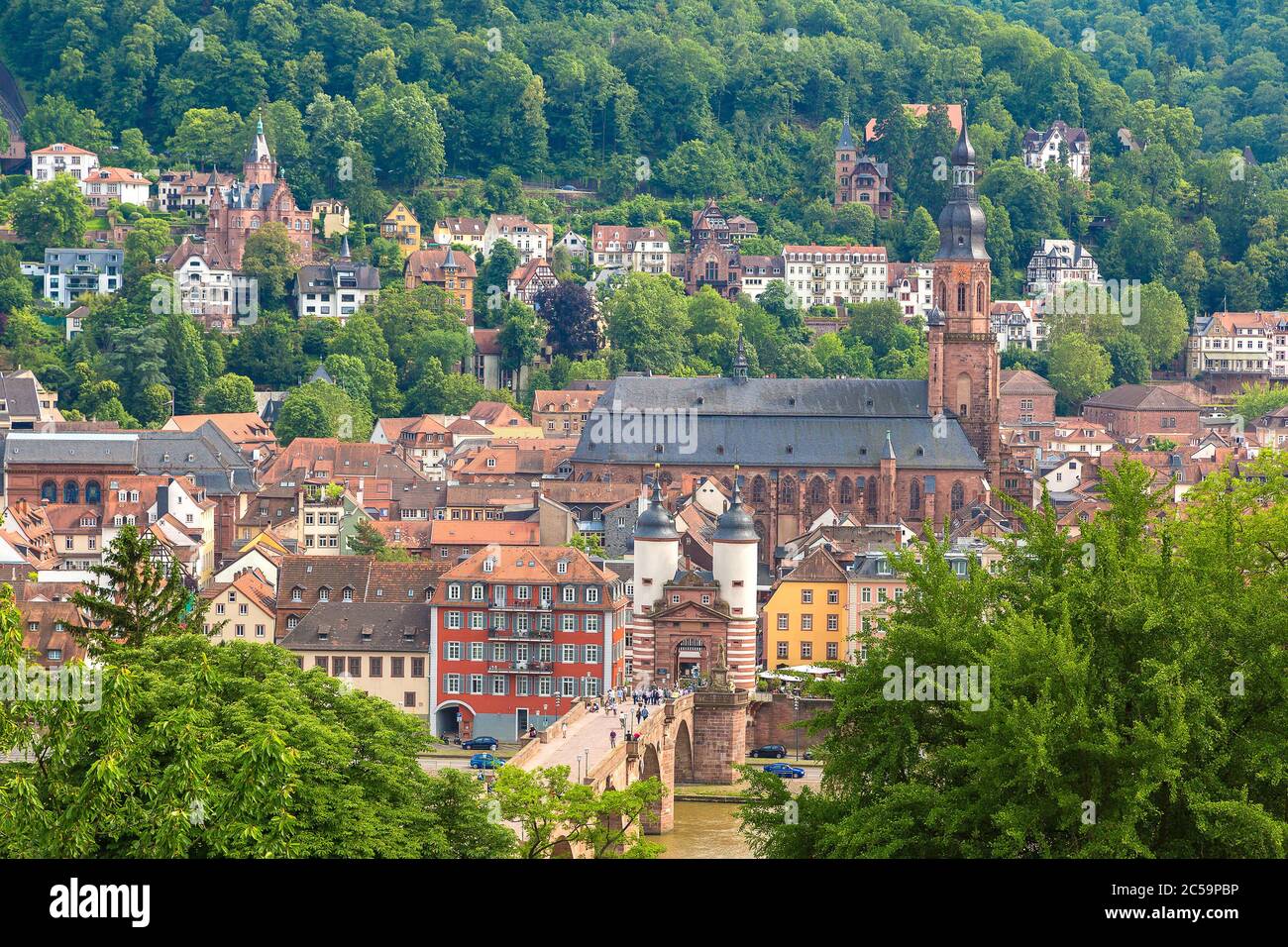 Panoramic aerial view of Heidelberg in a beautiful summer day, Germany ...