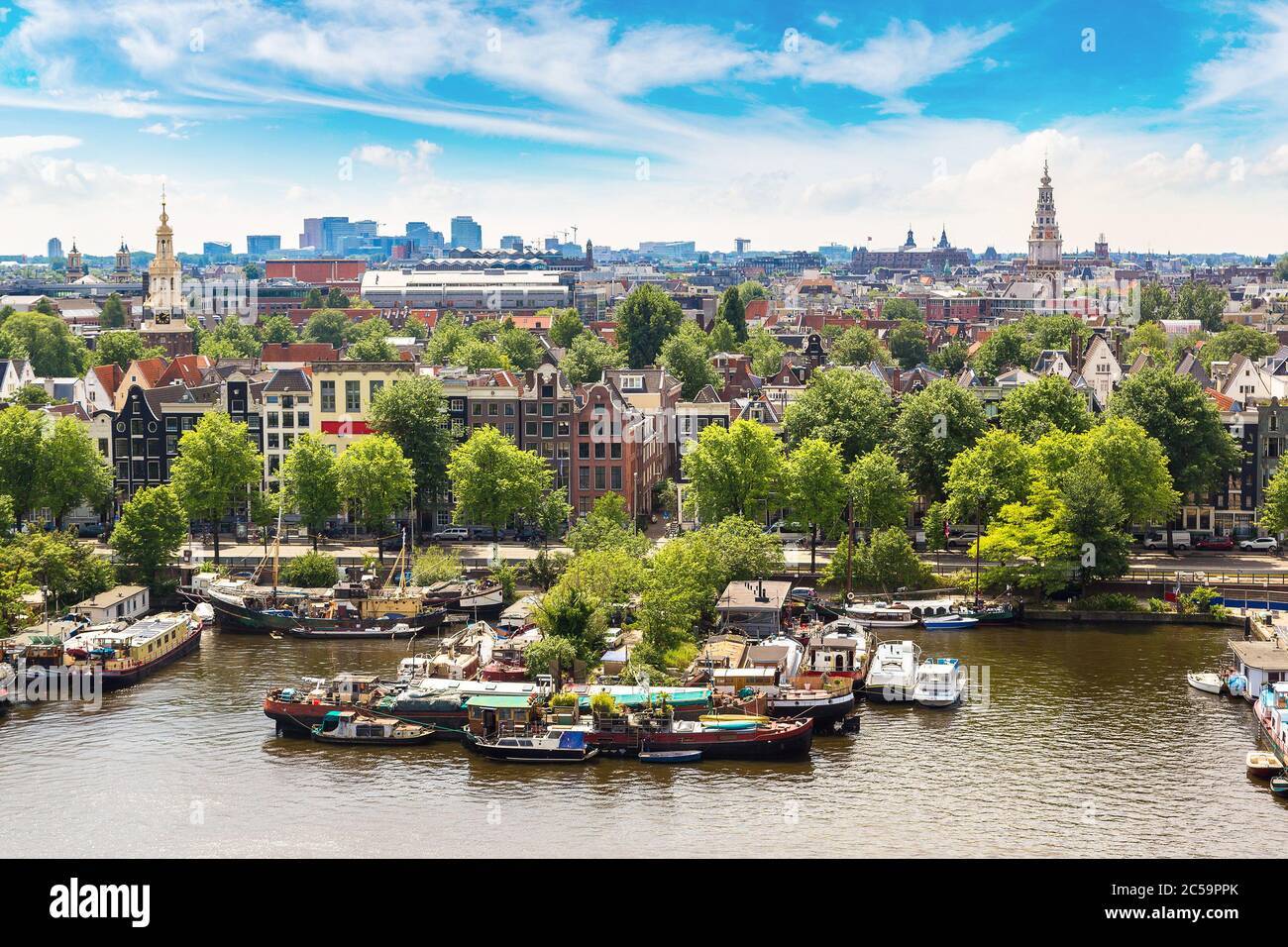 Panoramic aerial view of Amsterdam in a beautiful summer day, The ...