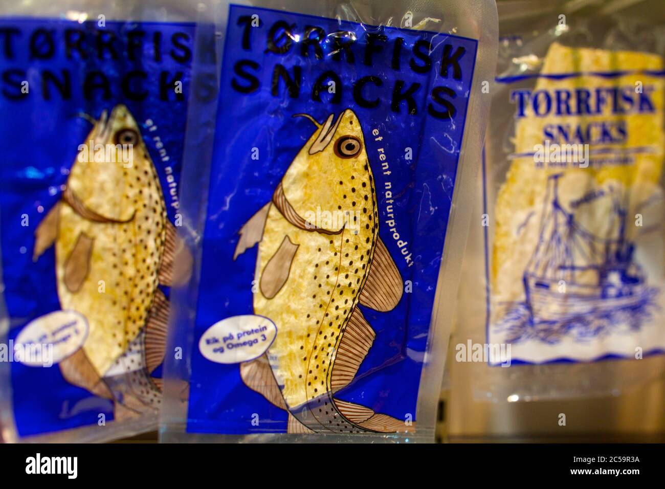 Norway, Lapland, Finnmark County, Kirkenes, dry fish snack for sale at ...