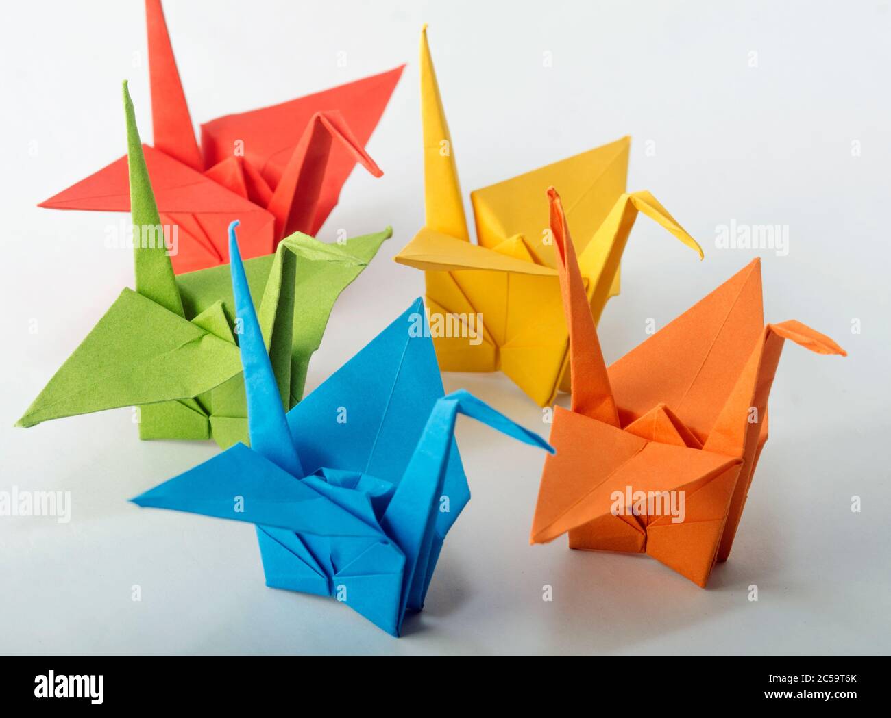 Colorful origami Crane bird dancing sequence Stock Photo - Alamy