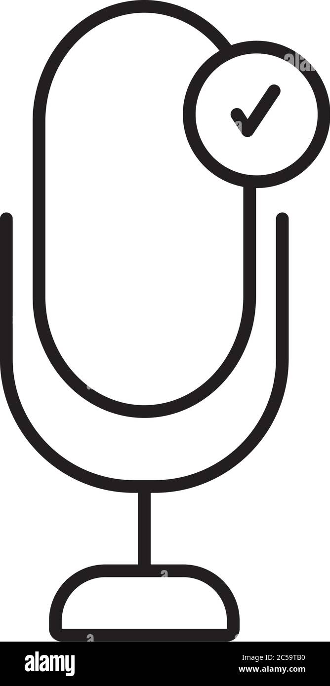 microphone with check symbol icon over white background, line style ...