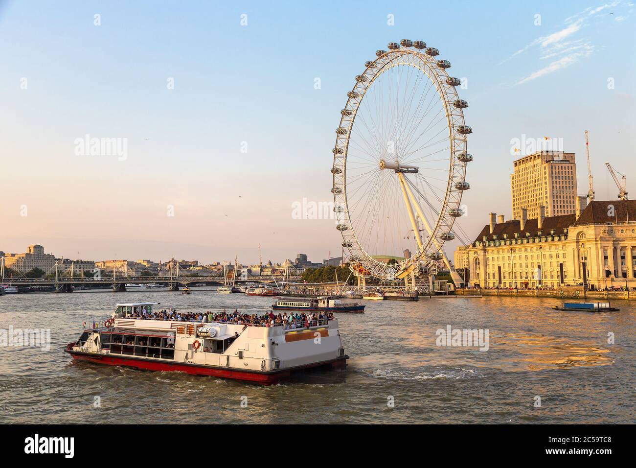 London eye, large Ferris wheel in a beautiful summer day, London ...