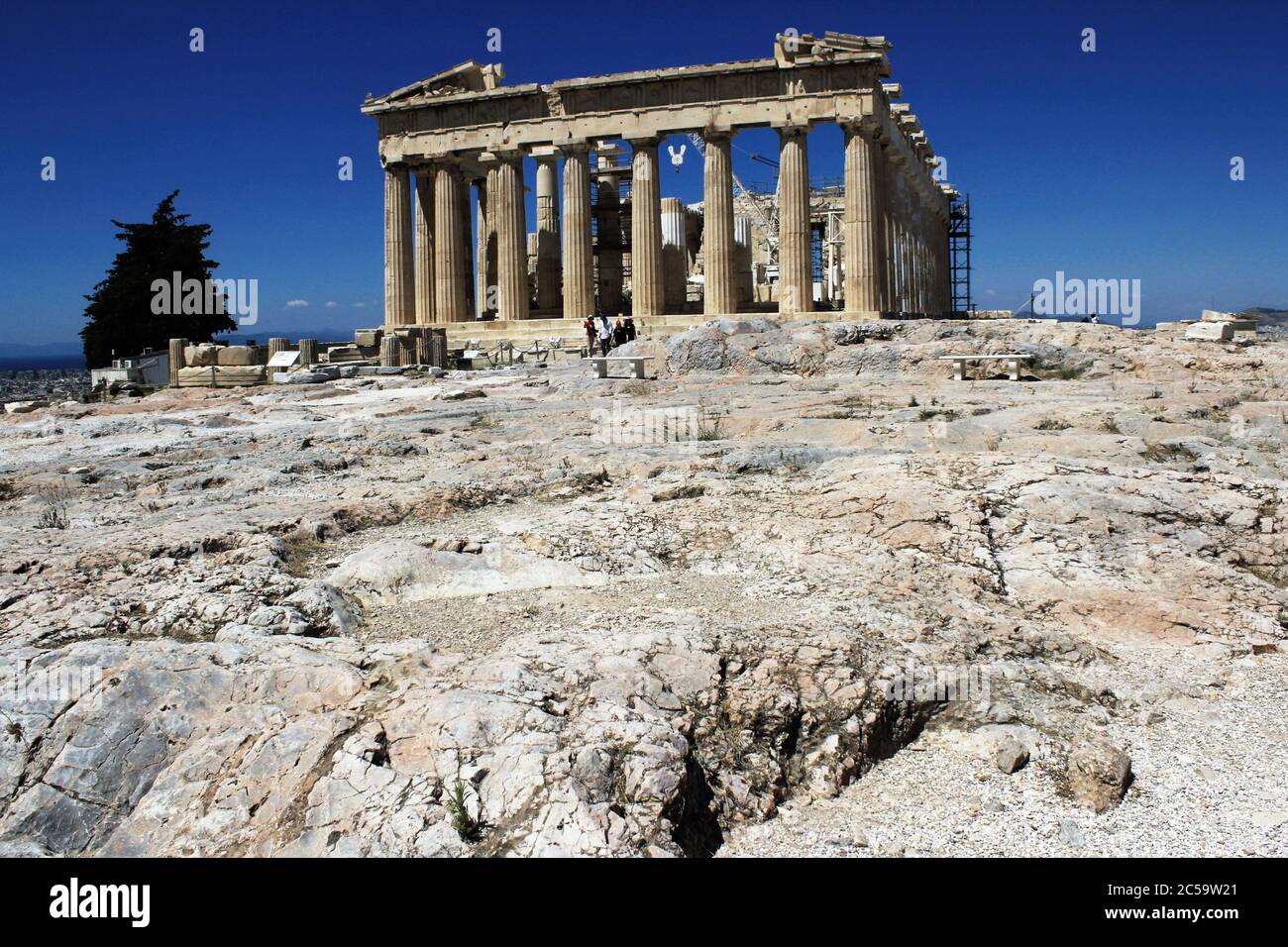 Greece, Athens, June 18 2020 - View of the archaeological site of the Acropolis empty of ...