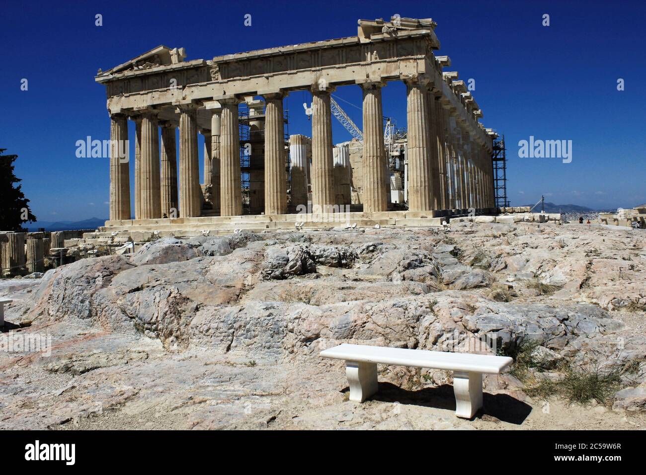 Greece, Athens, June 18 2020 - View of the archaeological site of the Acropolis empty of ...