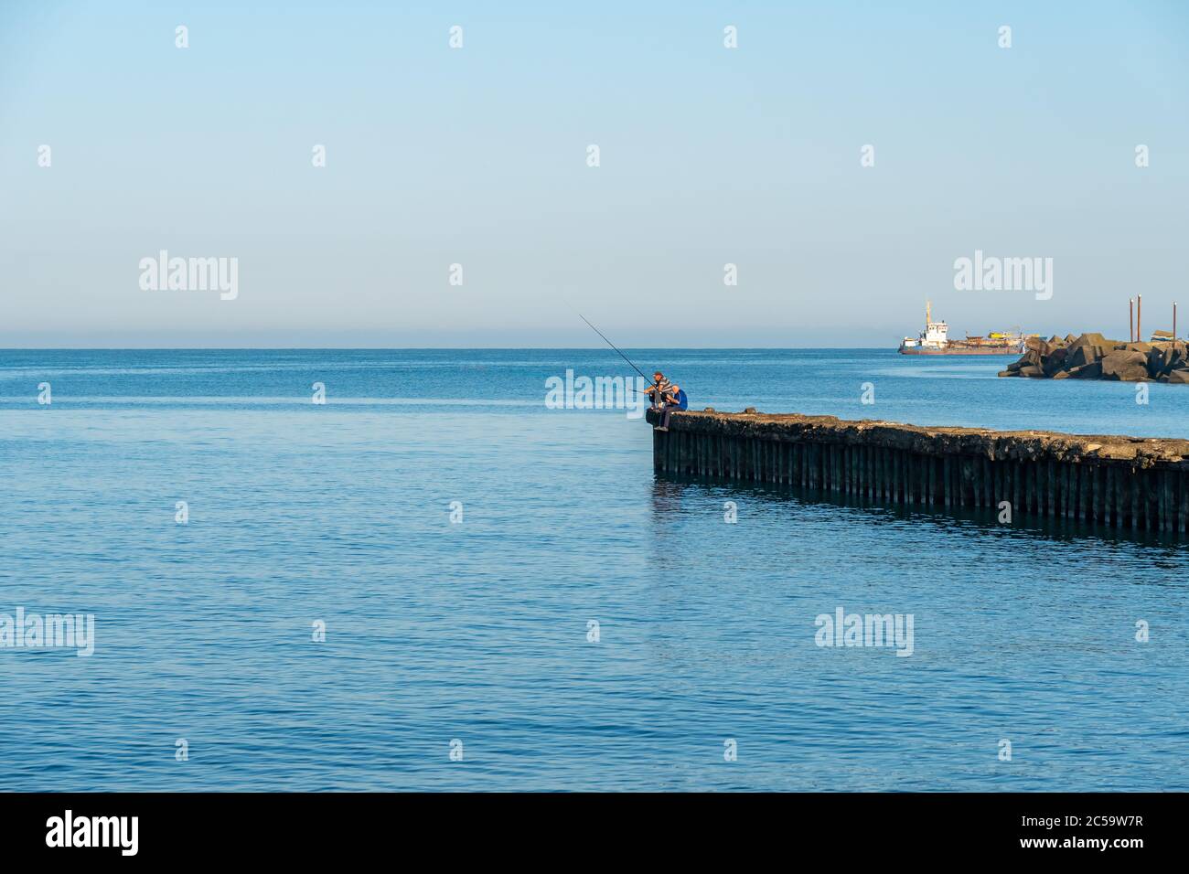Poti, Georgia - 23, June 2020: Fisherman fishes on the Black Sea, Poti ...