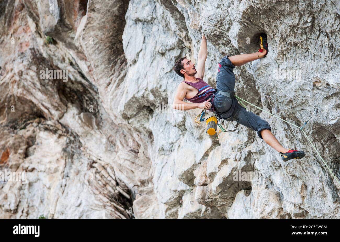 young man climbing overhang in Yangshuo / China Stock Photo - Alamy