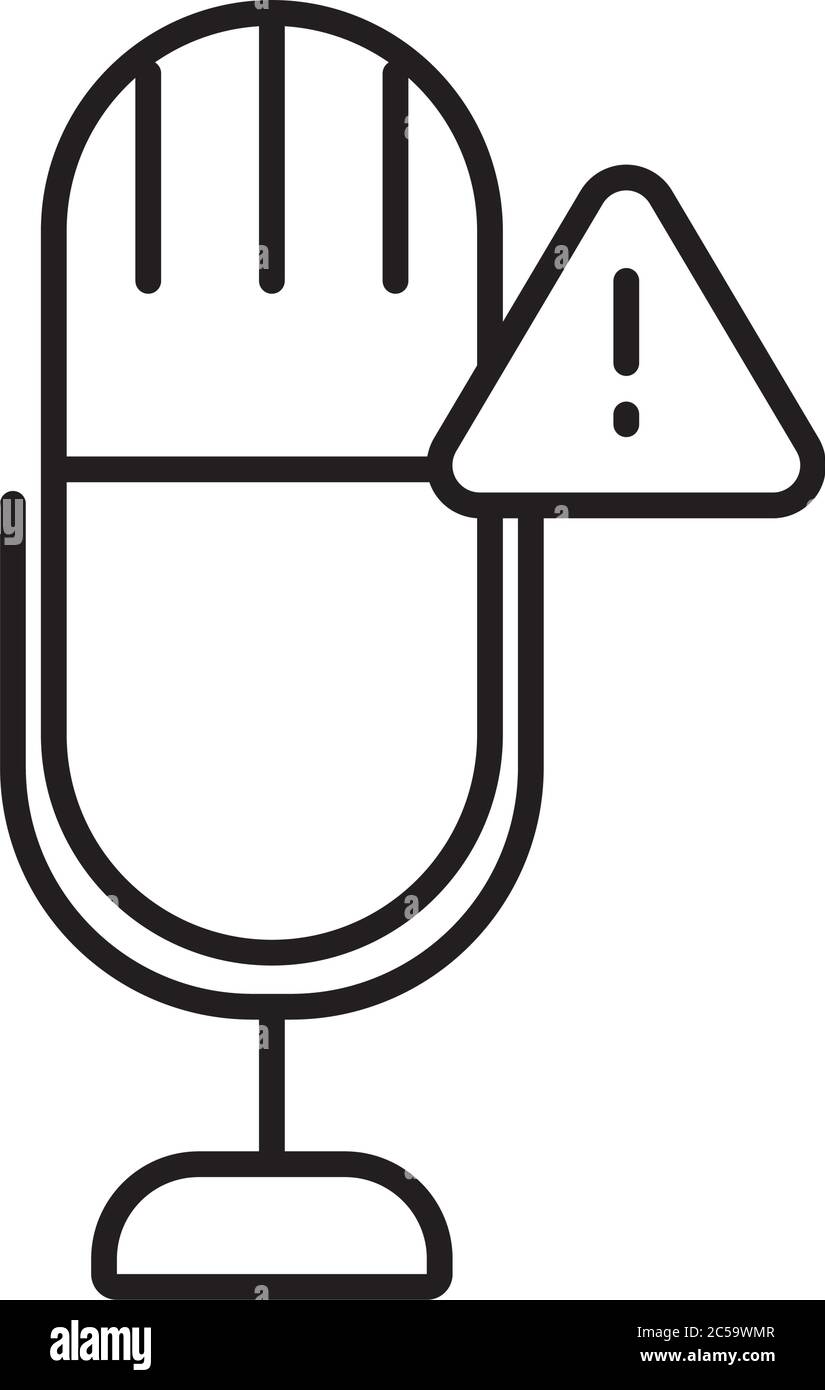 microphone with warning alert symbol icon over white background, line ...