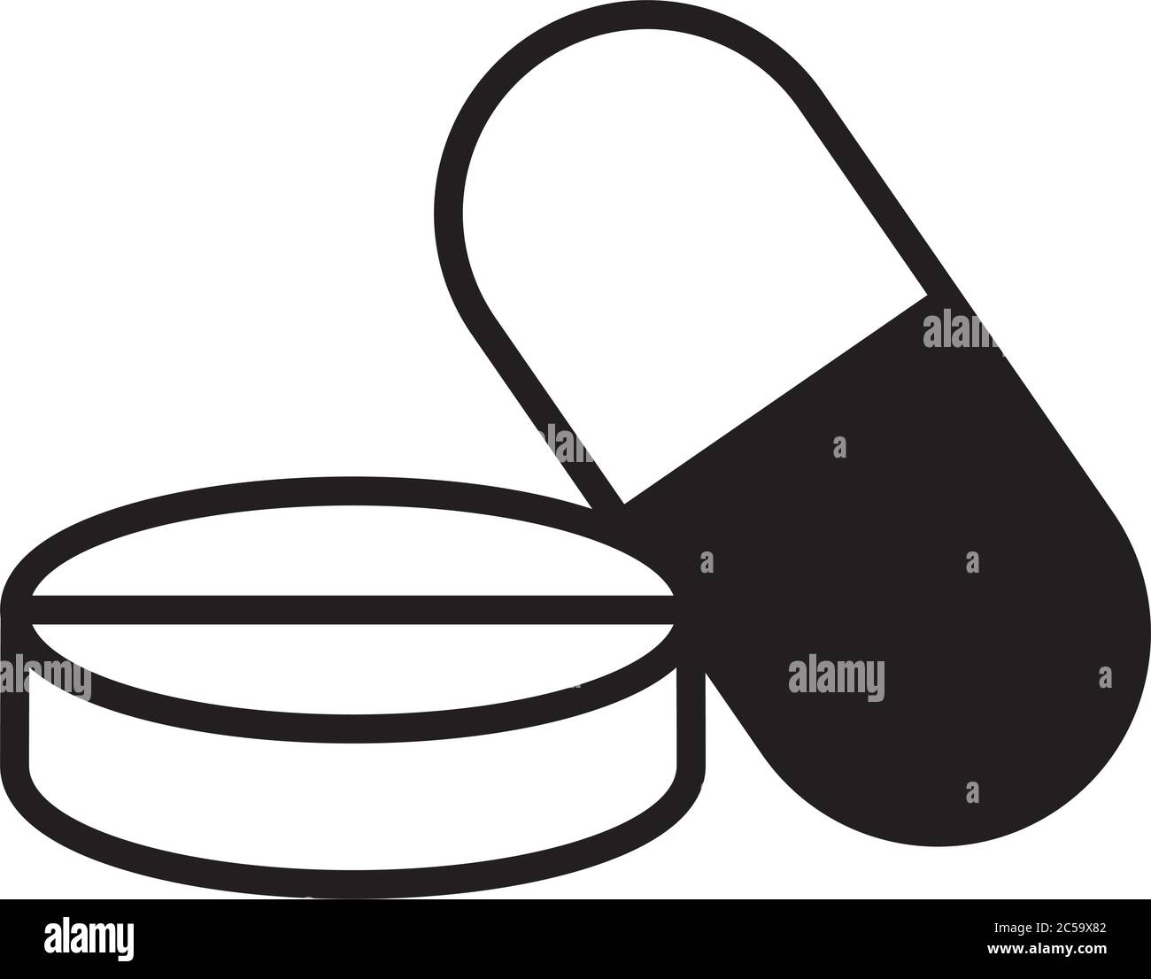 medication pill and capsule icon over white background, line style ...