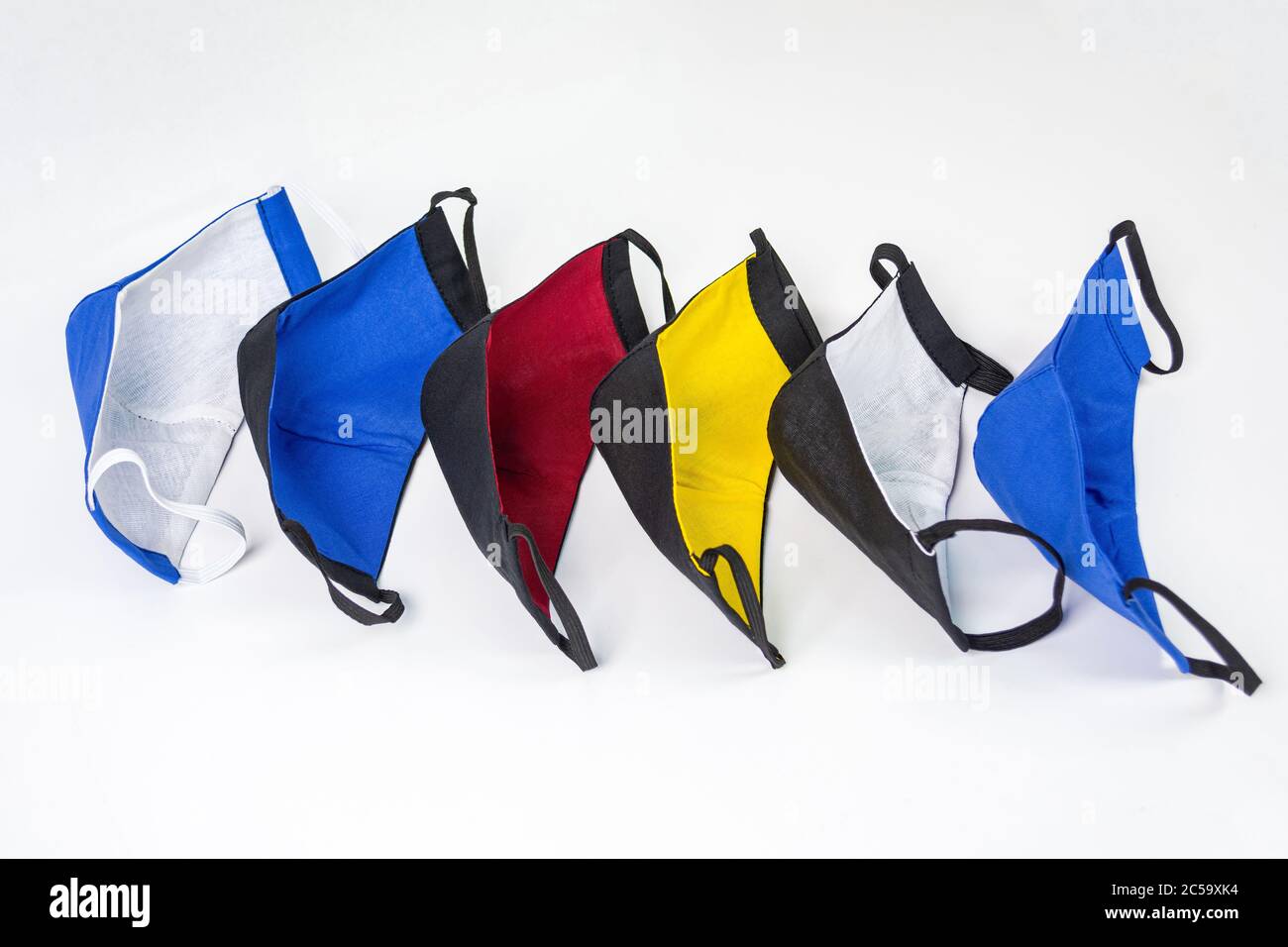 six colored medical masks on a white background horizontally Stock ...