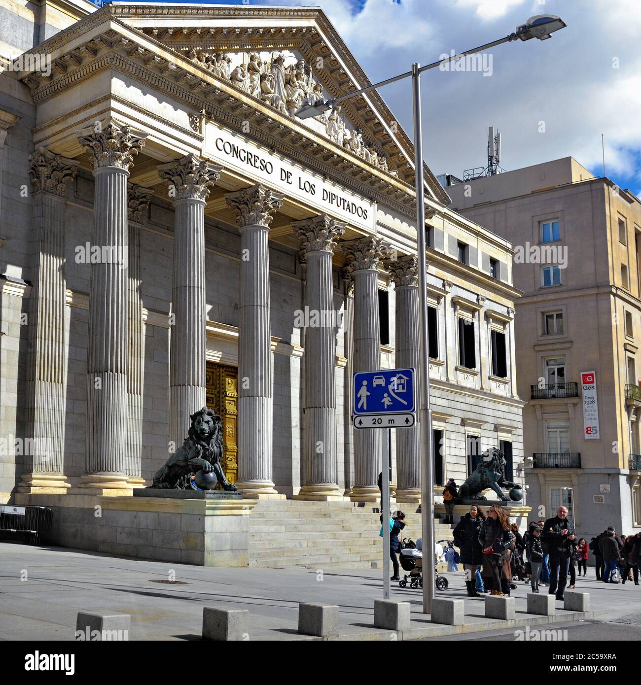 MADRID - MAR 3 2014: Palacio de las Cortes or Palace of the Parliament ...