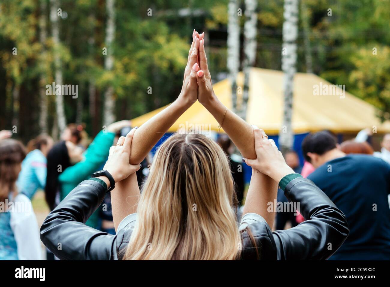 Girls play a team game in nature Stock Photo - Alamy