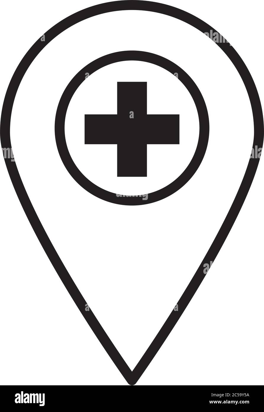 location pin with medical cross icon over white background, line style ...