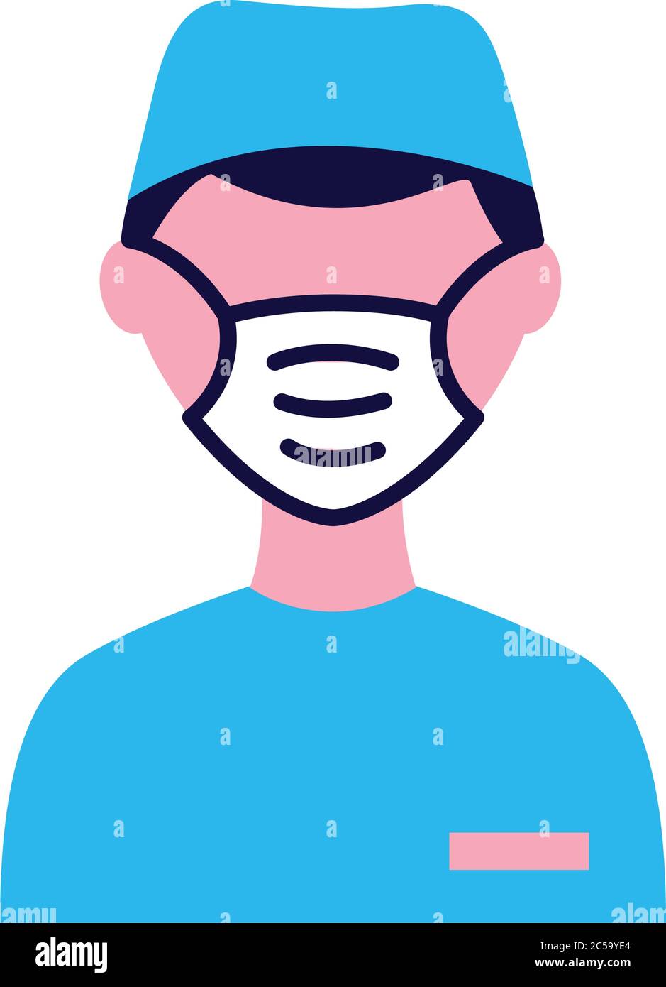 male doctor wearing medical mask flat style icon vector illustration ...