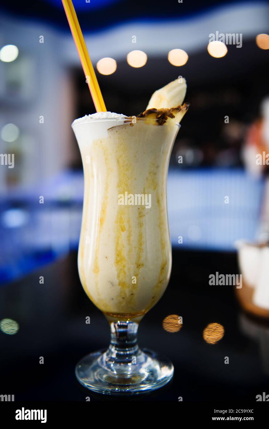 Banana smoothie with whipped cream, Havana, Cuba, Caribbean Stock Photo ...