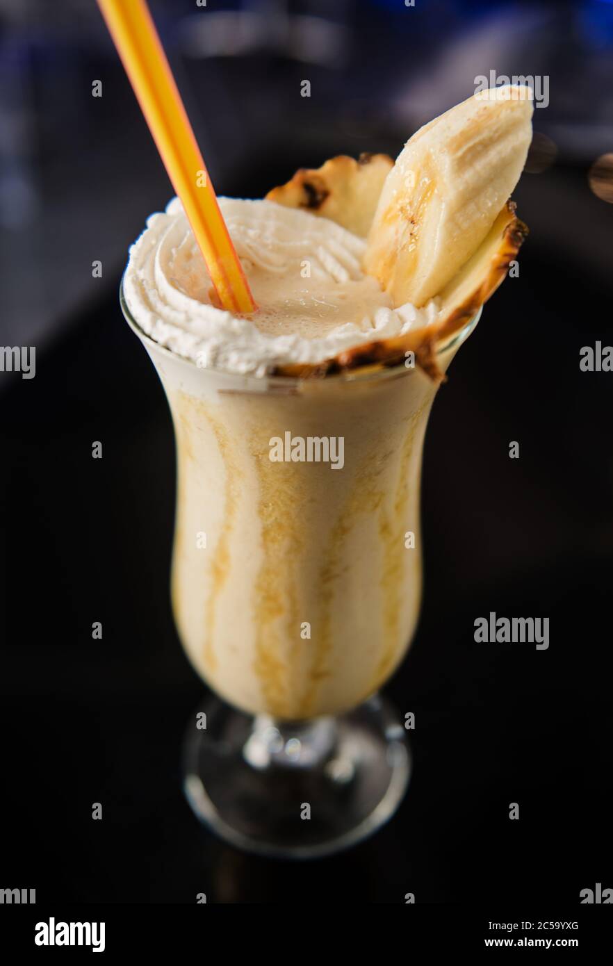 Banana smoothie with whipped cream, Havana, Cuba, Caribbean Stock Photo ...