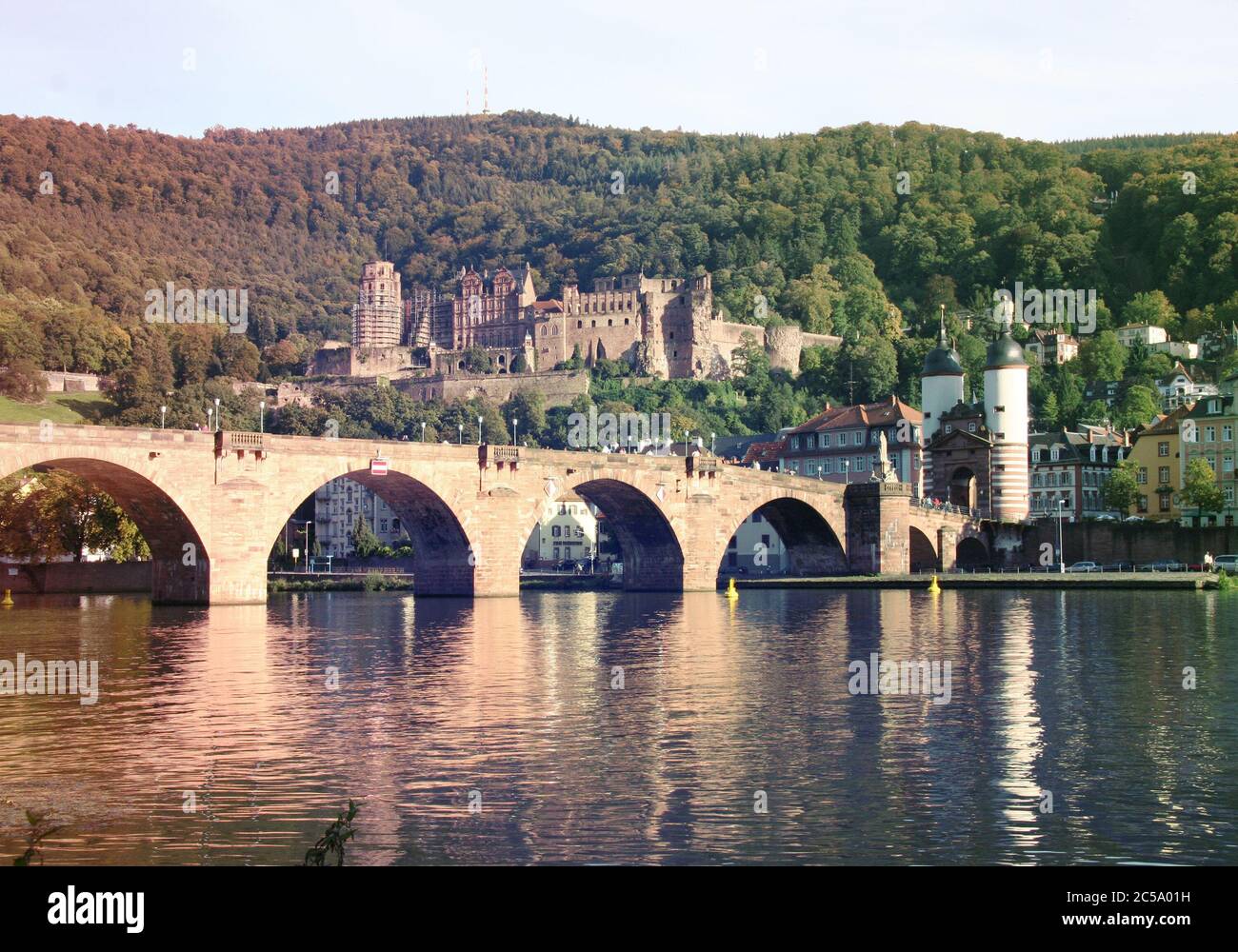 Medieval Heidelberg, Karl Theodor bridge and castle Stock Photo - Alamy