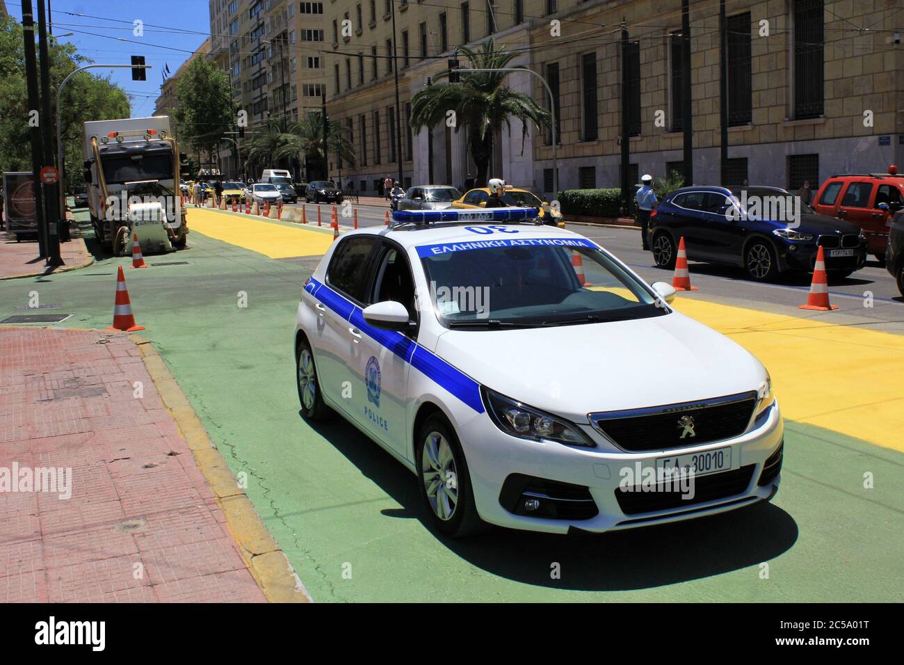 Greece, Athens, June 17 2020 - Pedestrian footway and cycle track under ...