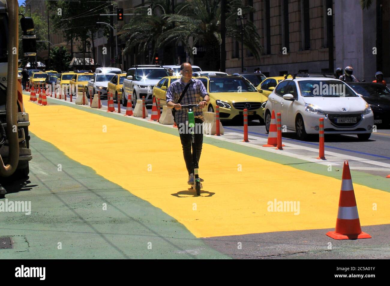 Greece, Athens, June 17 2020 - Pedestrian footway and cycle track under ...