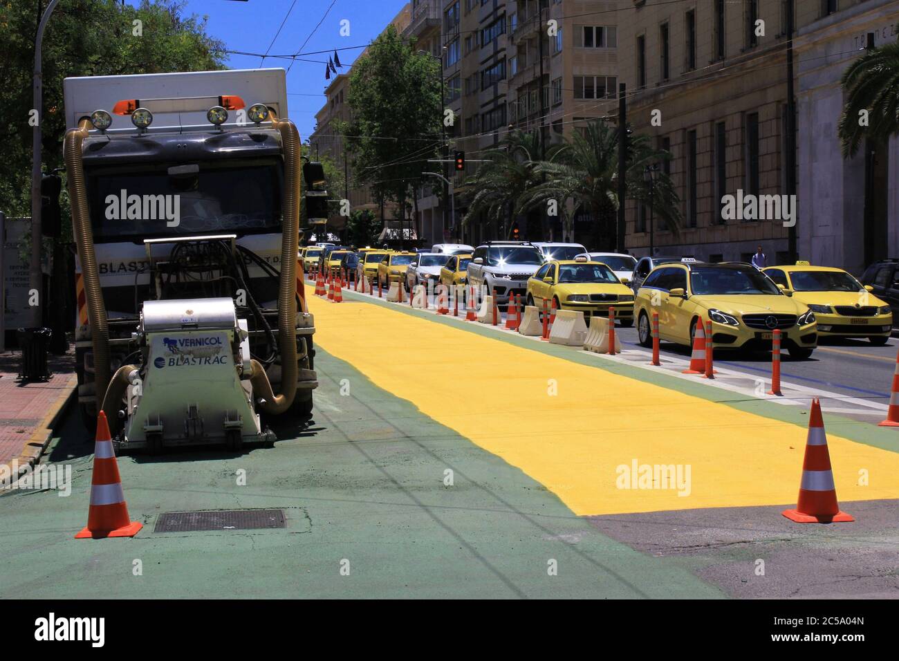 Greece, Athens, June 17 2020 - Pedestrian footway and cycle track under ...