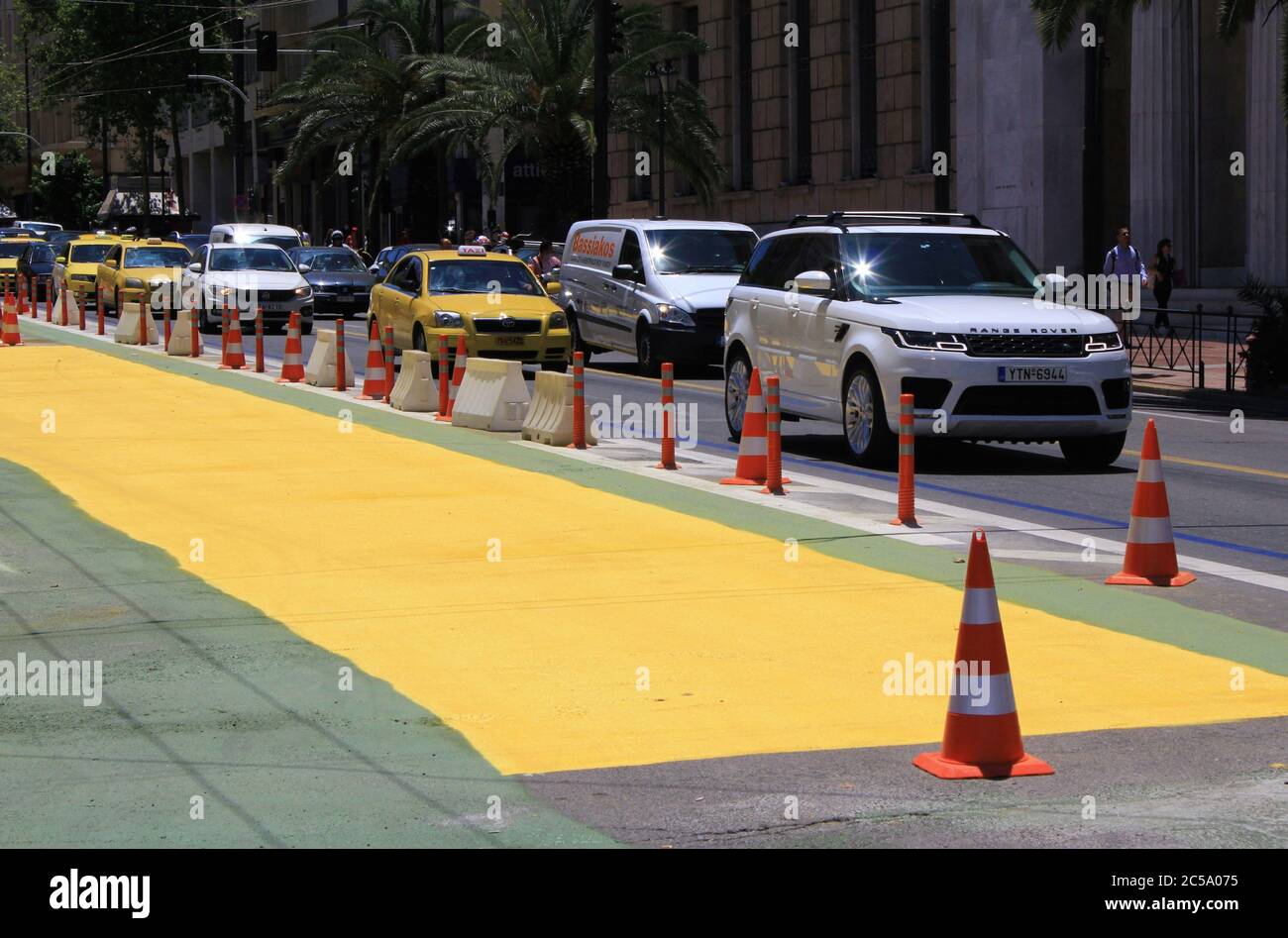 Greece, Athens, June 17 2020 - Pedestrian footway and cycle track under ...